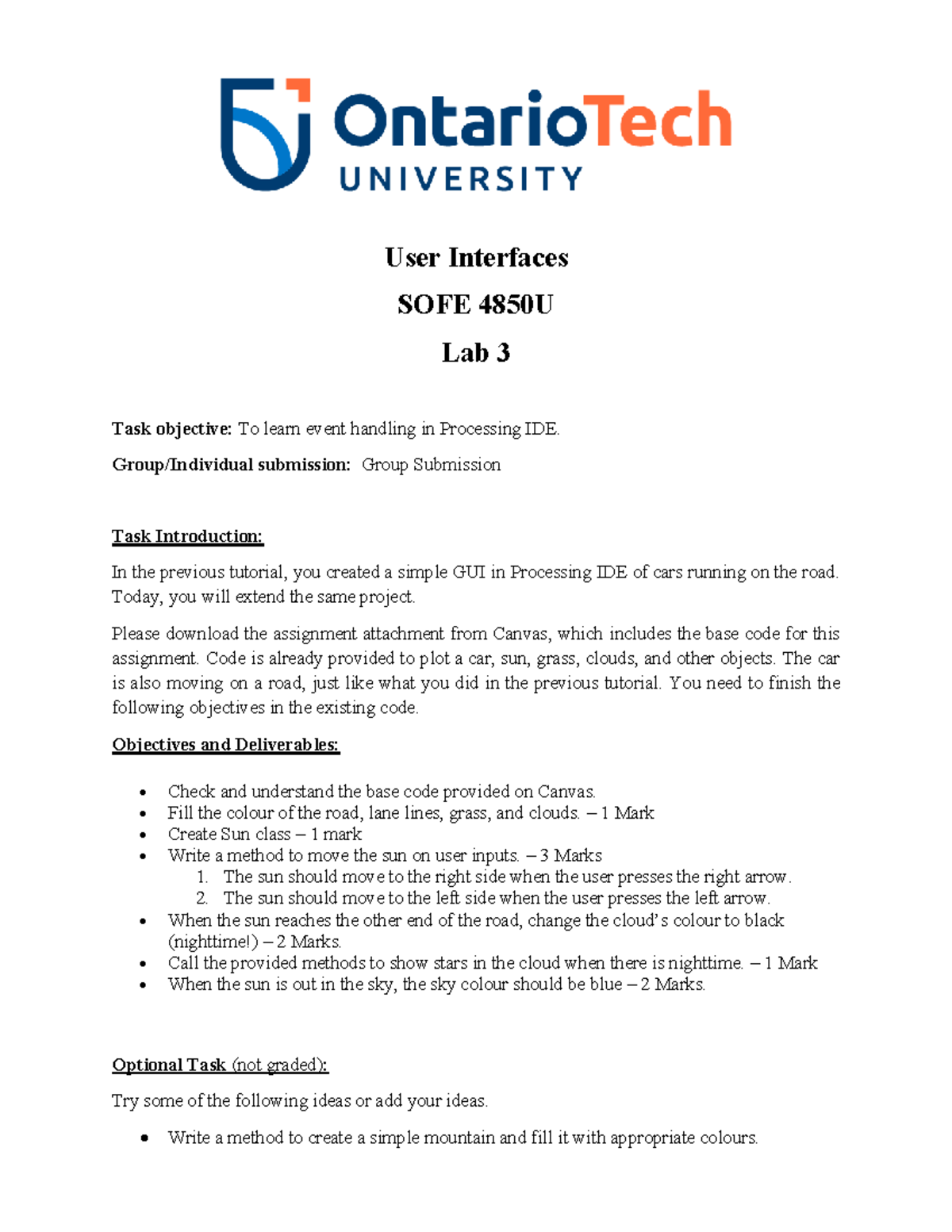 SOFE 4850U - F22 - Lab 3 Assignment - User Interfaces SOFE 4850U Lab 3 Task objective: To learn ...