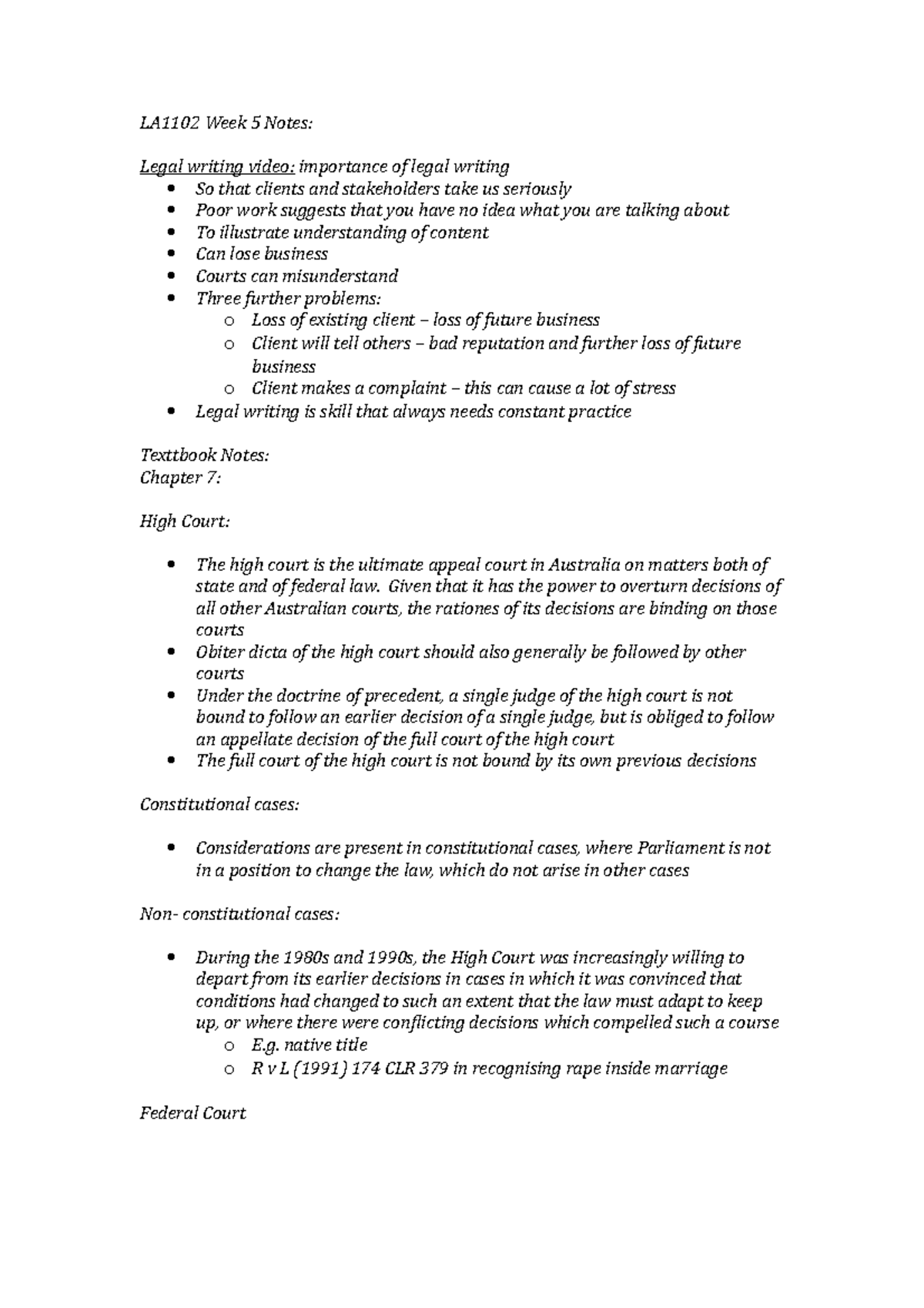 LA1102 Week 5 Notes - LA1102 Week 5 Notes: Legal writing video ...