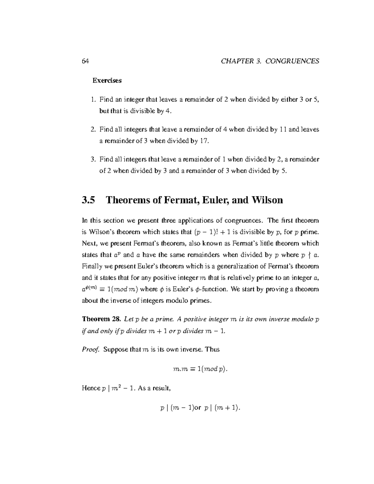 Teorema Fermat Euler dan Wilson - 64 CHAPTER 3. CONGRUENCES Exercises ...