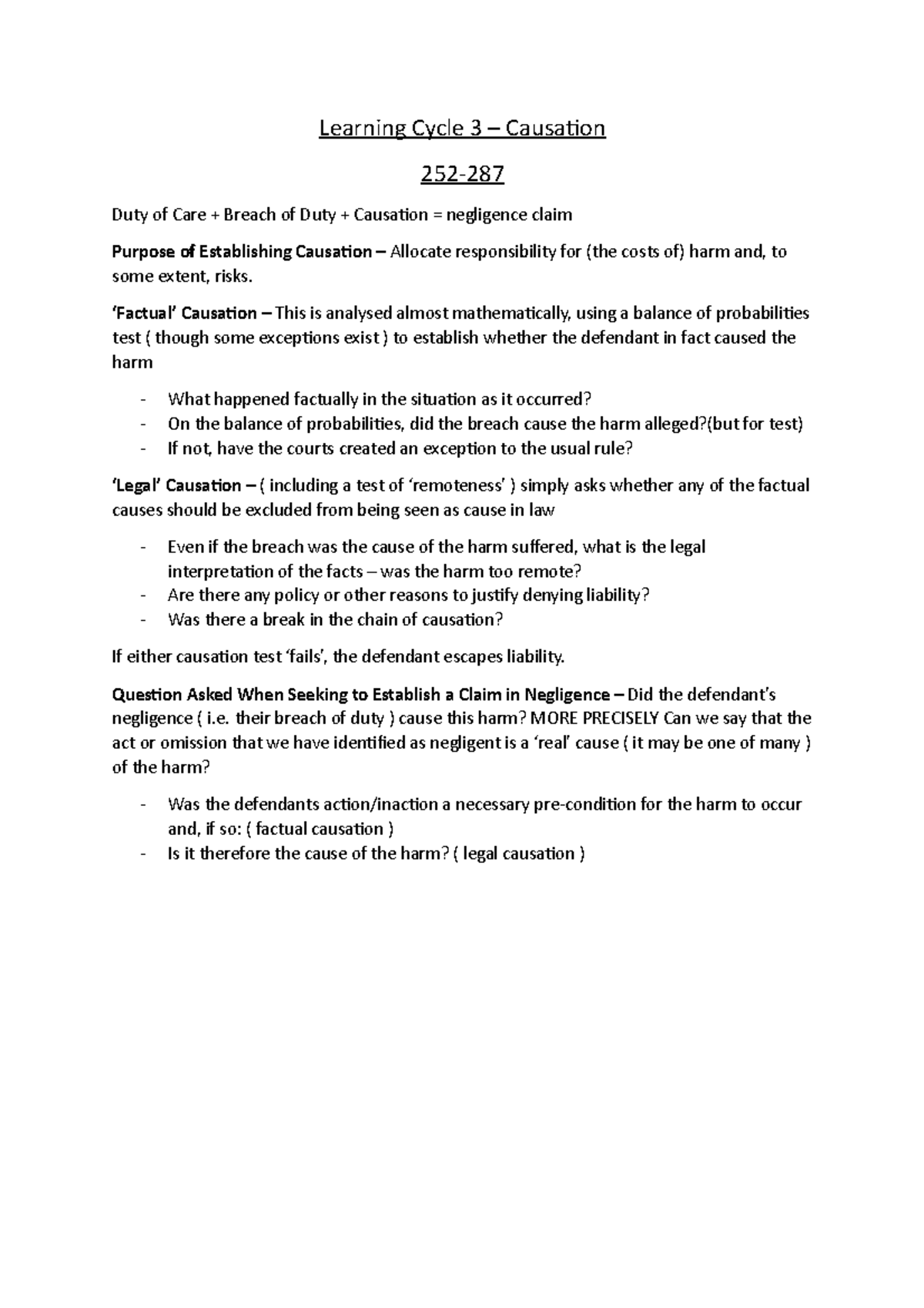 Learning Cycle 3 - Causation - Learning Cycle 3 – Causation 252- Duty ...