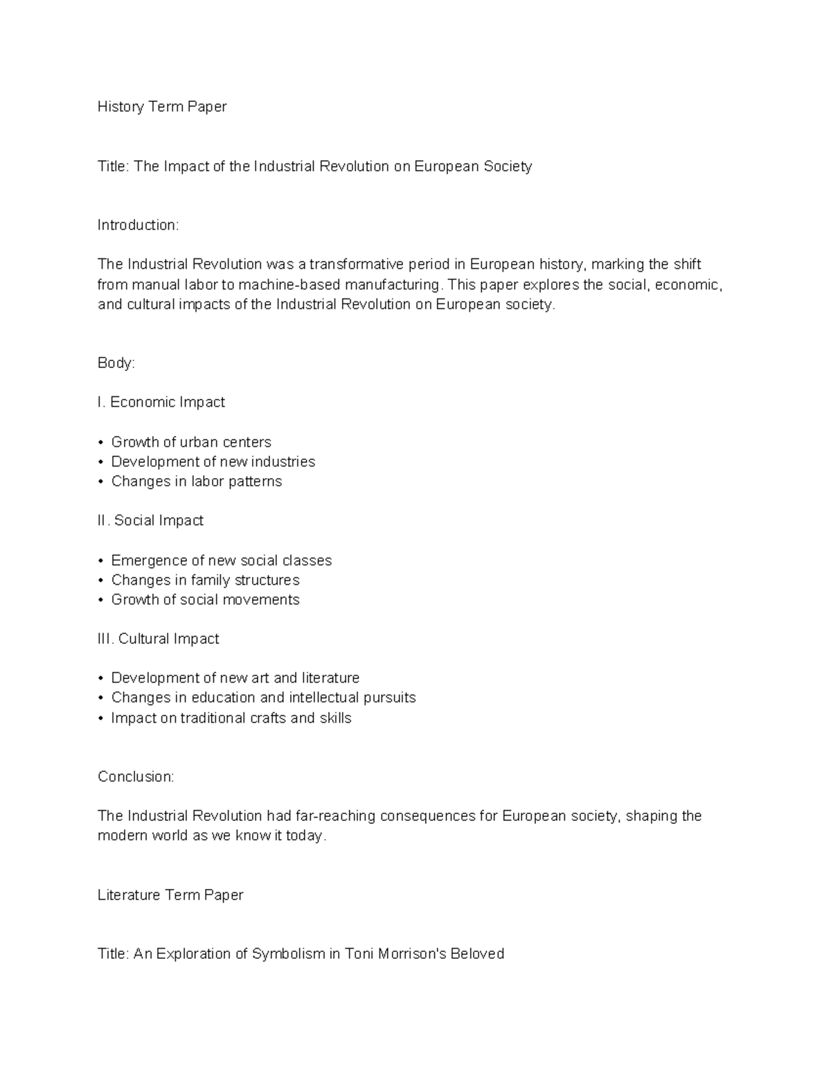 Term papers (history, literature, sociology) 2 - History Term Paper ...