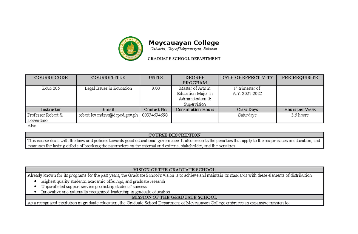 Educ 205 legal issues - EDUCATIONAL MATERIALS - COURSE CODE COURSE ...