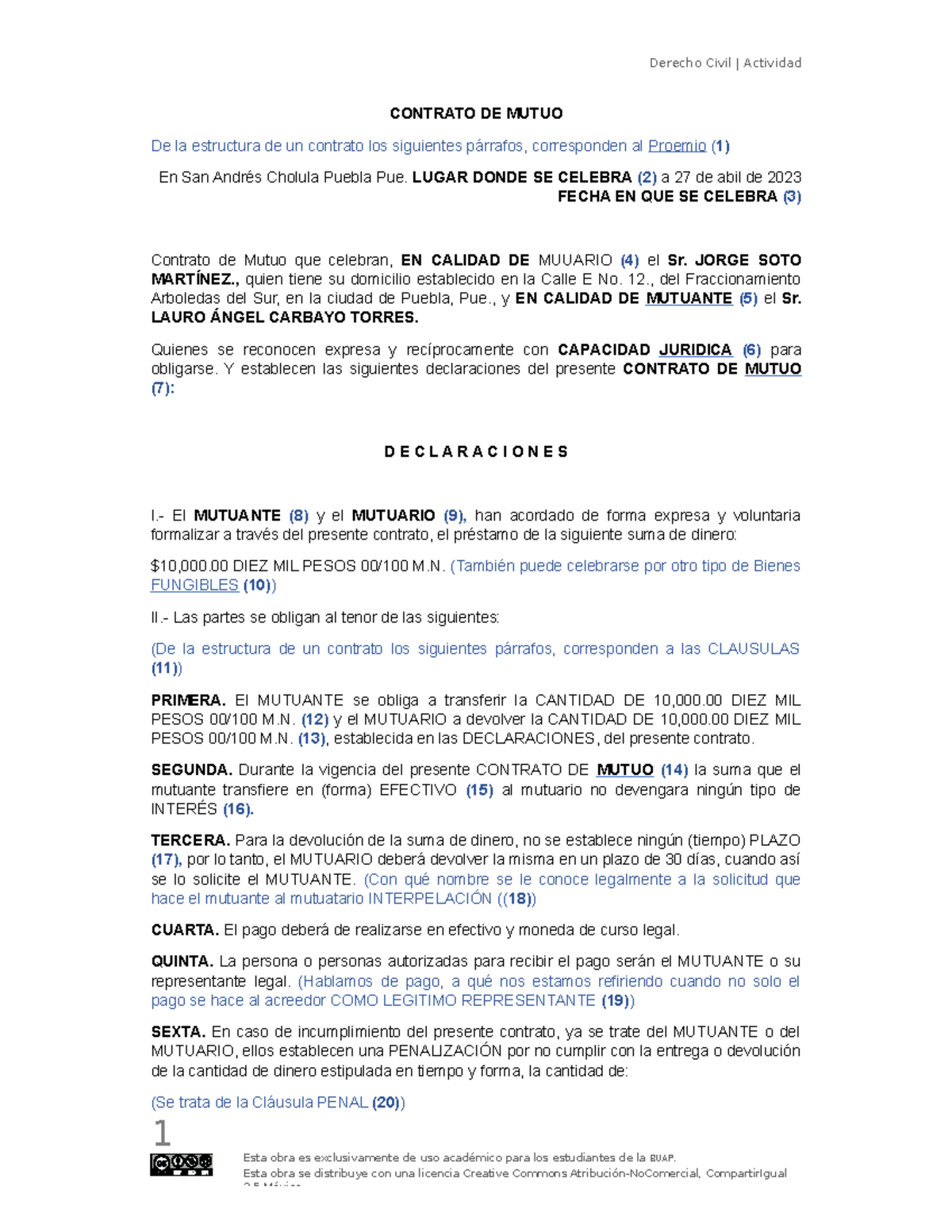 A8 estructura de un contrato civil - Derecho Civil | Actividad CONTRATO DE MUTUO De la ...