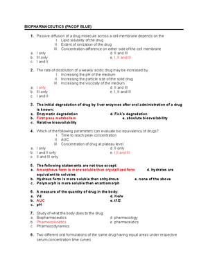 Pharmacology Clinical Toxicology Answer Key- Green Pacop - C 1. This is ...