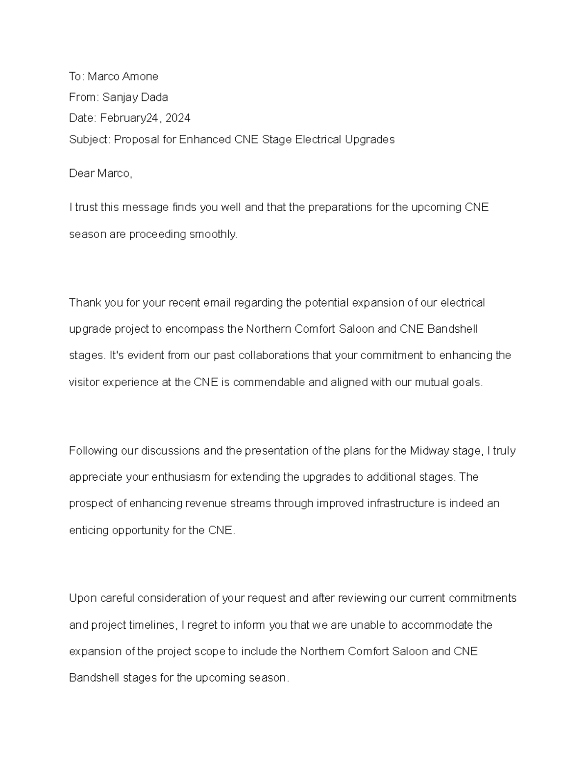 Effective Writing Assignment 2 E-mail Negative Response - To: Marco ...