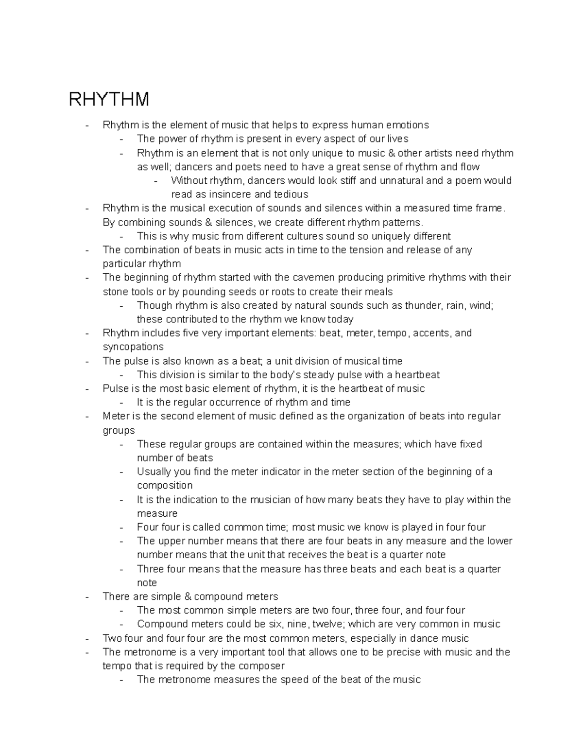 Rhythm Notes MUL1010 - RHYTHM Rhythm is the element of music that helps ...