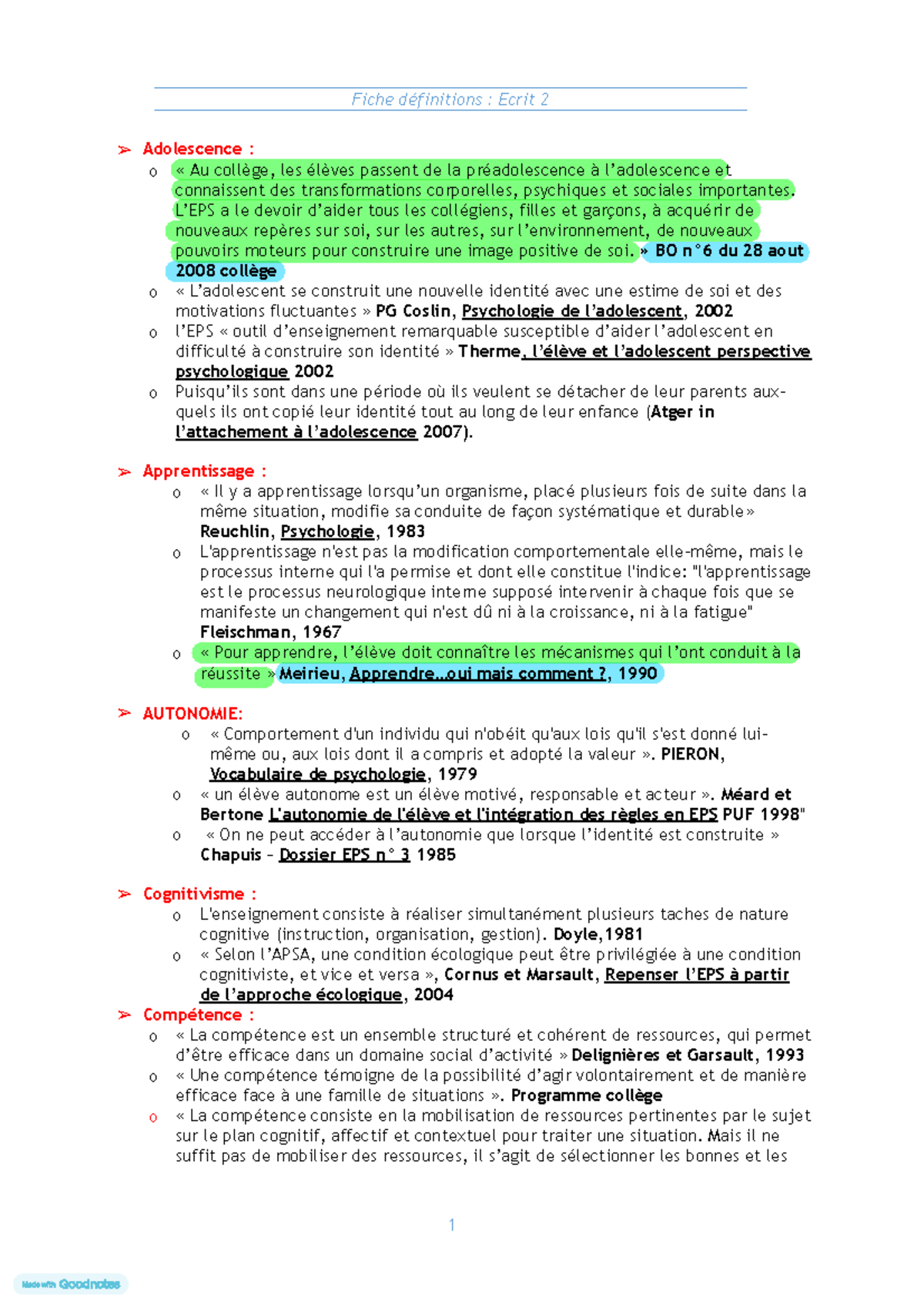 Définition 2 - Fiche d'ecrit 2 - Fiche définitions : Ecrit 2 ...
