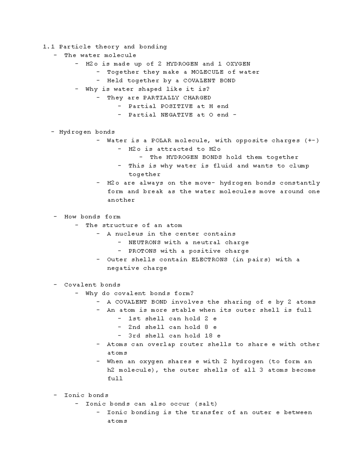 UNIT 1: Marine - unit one notes - 1 Particle theory and bonding - The ...