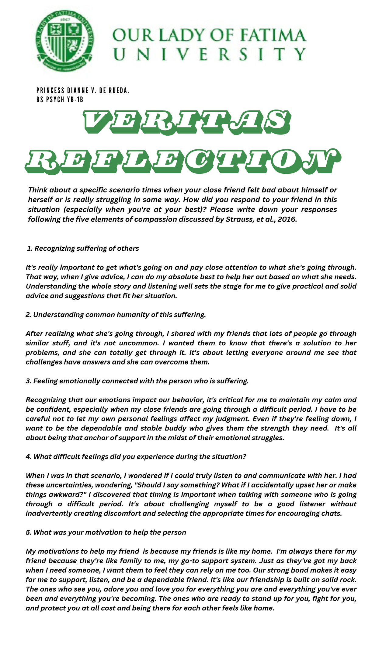 Veritas Final Q2 - VERITAS REFLECTION P R I N C E S S D I A N N E V. D E R U E D A. B S P S Y C ...