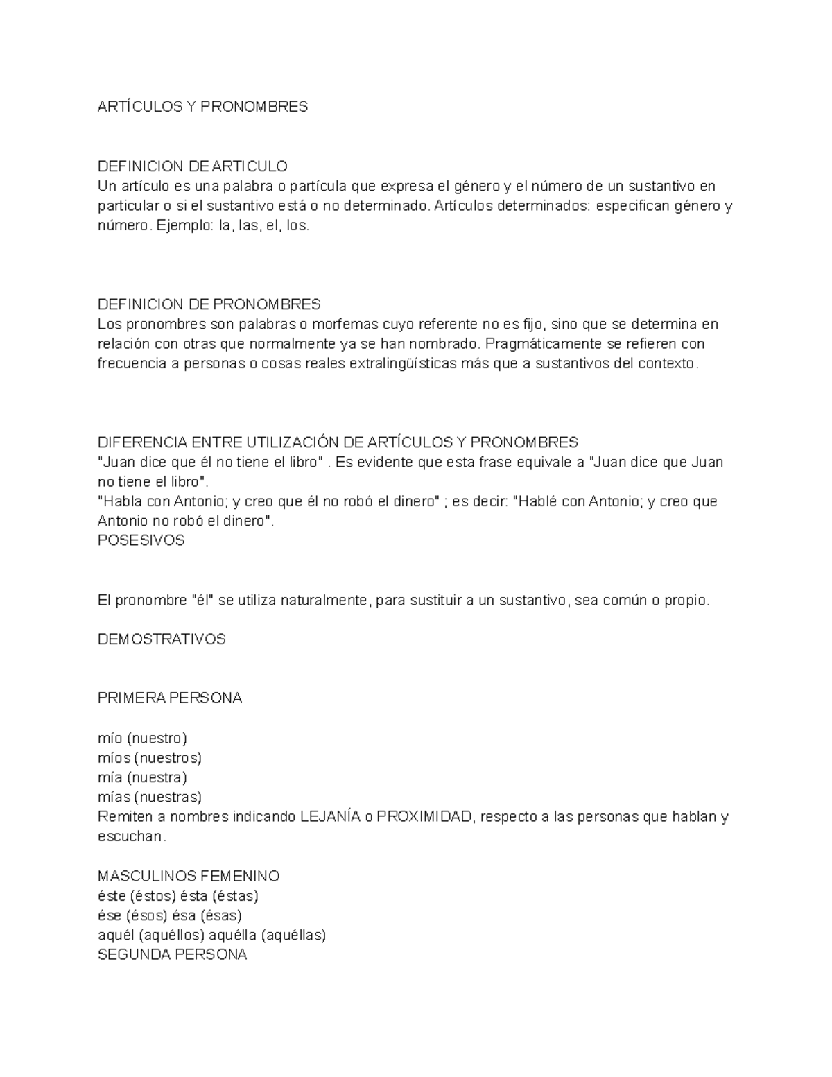 Articulos Y Pronombres - ARTÍCULOS Y PRONOMBRES DEFINICION DE ARTICULO ...