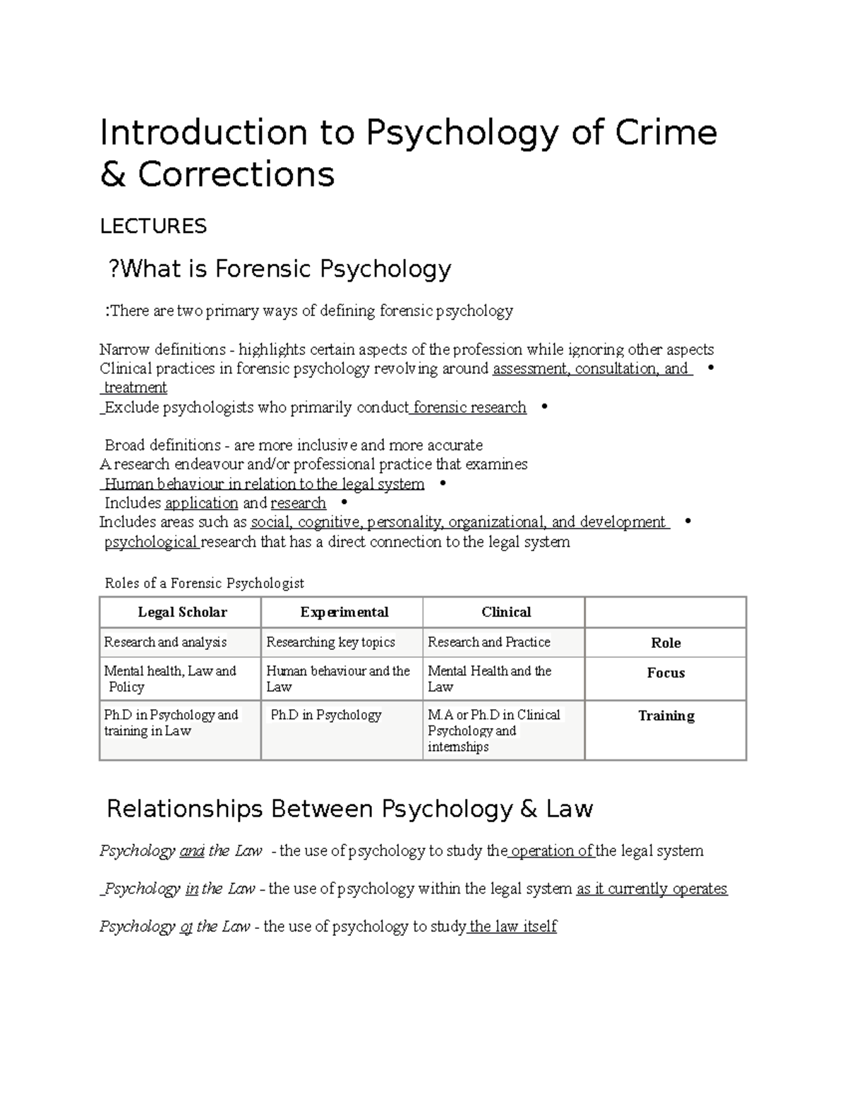 WEEK 1: Intro TO Psychology OF Crime AND Corrections - Introduction to ...