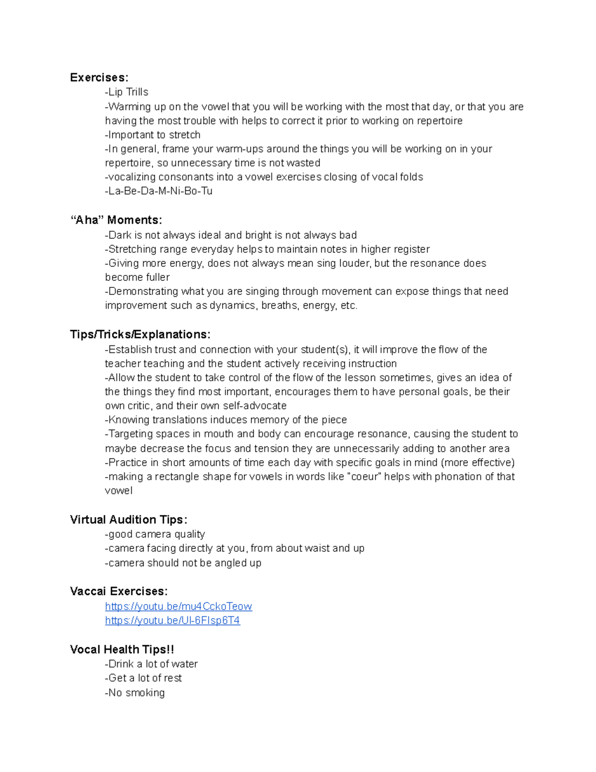 Vocal Pedagogy Toolbox 2 - Exercises: -Lip Trills -Warming up on the ...