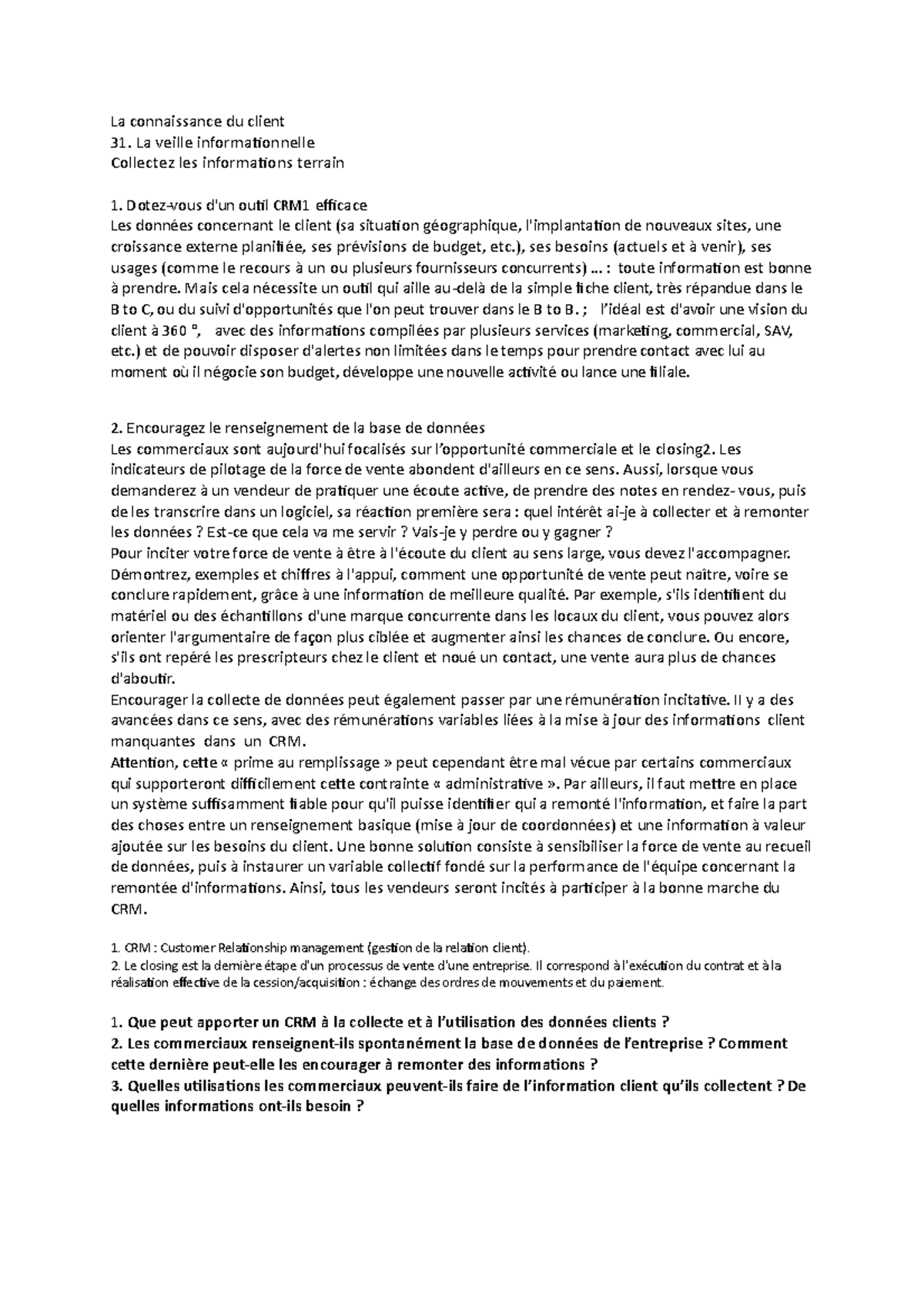1er TD La connaissance du client - La connaissance du client 31. La ...