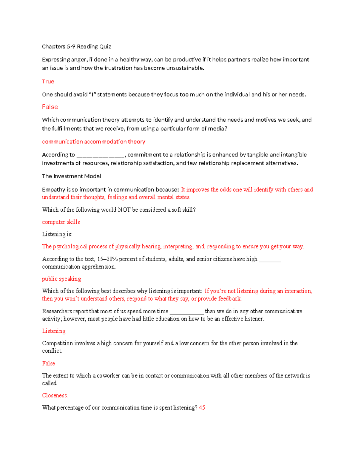 COM200 Week 4 Quiz - Chapters 5-9 Reading Quiz - Chapters 5-9 Reading Quiz Expressing anger, if ...