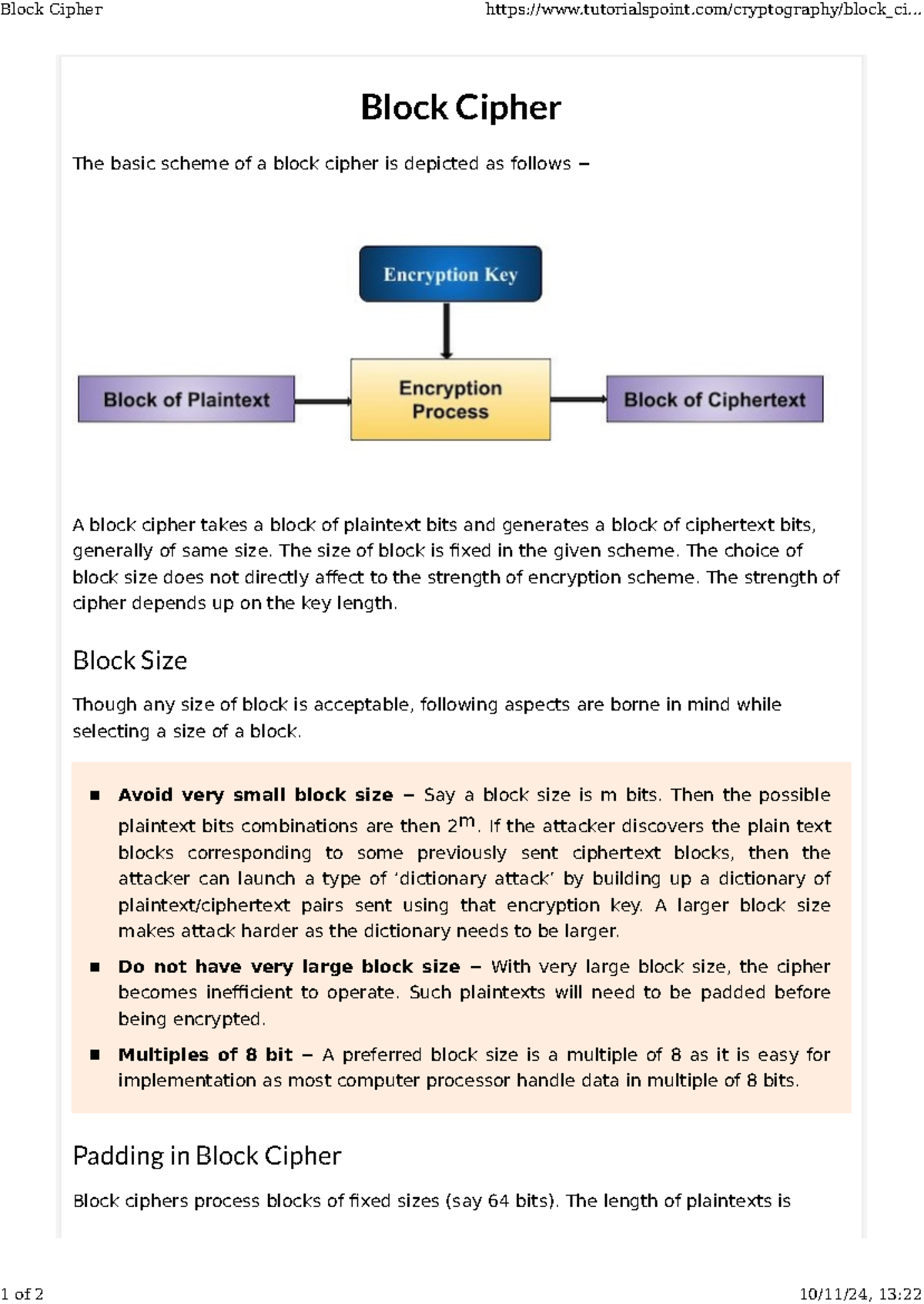 Block Cipher Block Cipher The Basic Scheme Of A Block Cipher Is 4418