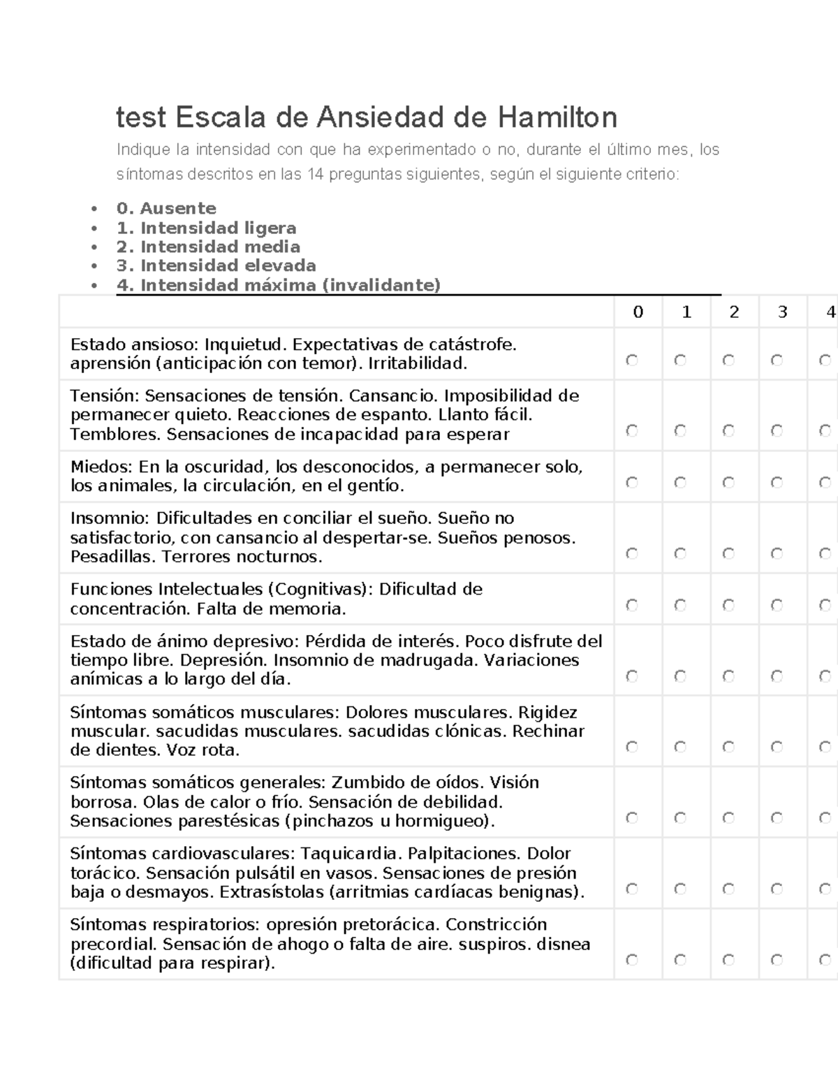 Test Escala de Ansiedad de Hamilton - test Escala de Ansiedad de ...