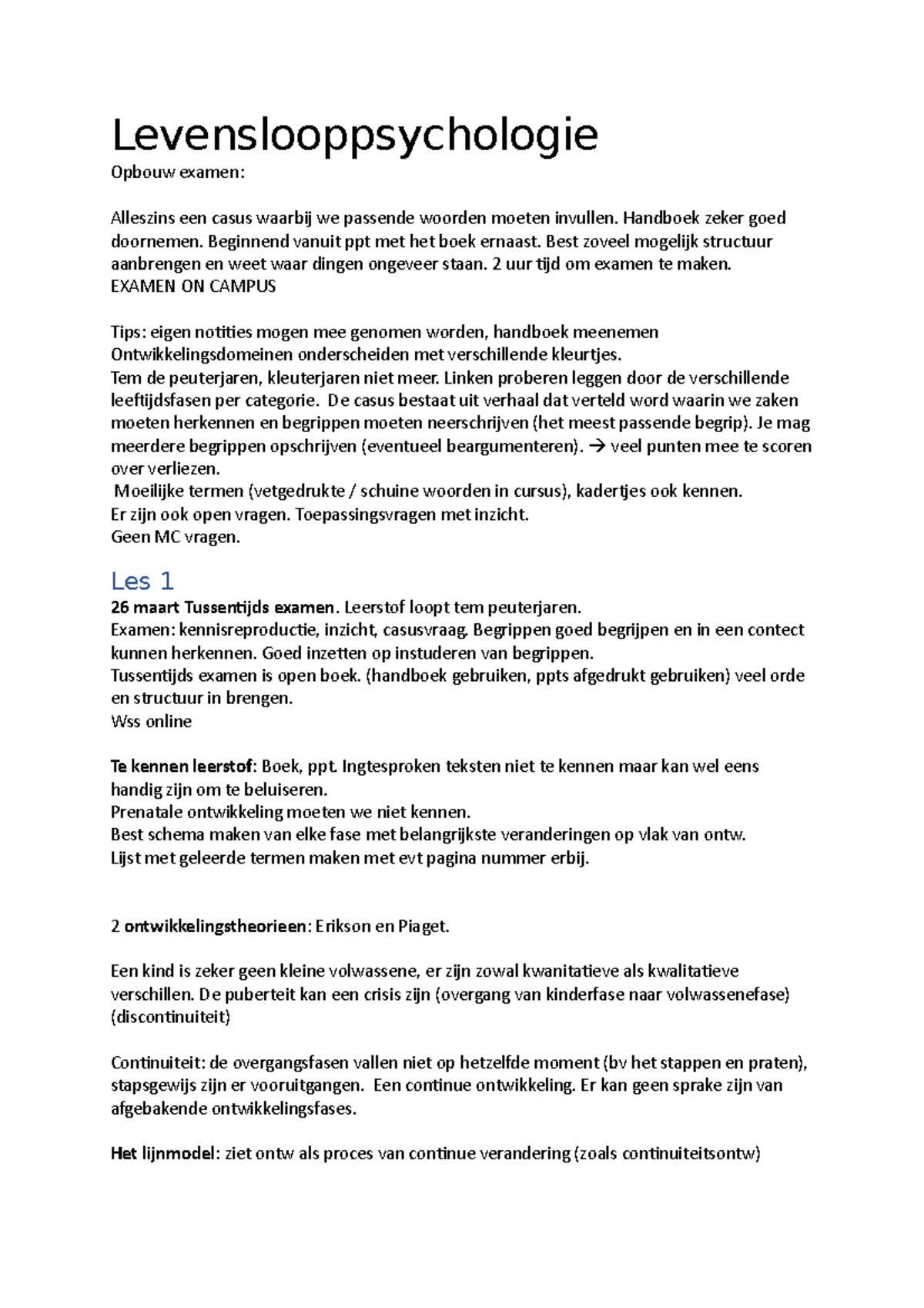 Levenslooppsychologie samenvatting van de levensloop (kind tot ...