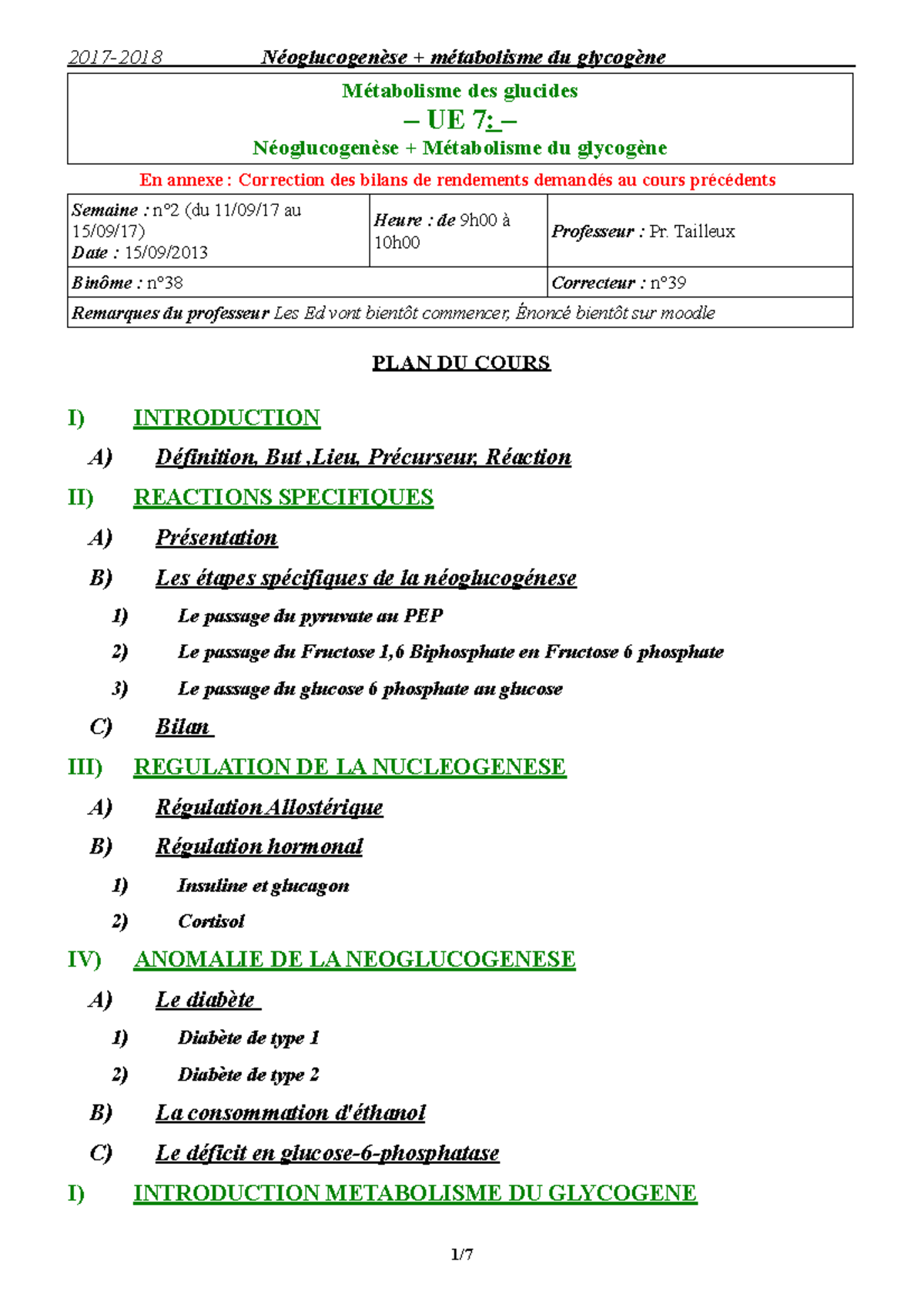 Néoglucogenèse et métabolisme du glycogène - 2017-2018 Néoglucogenèse ...