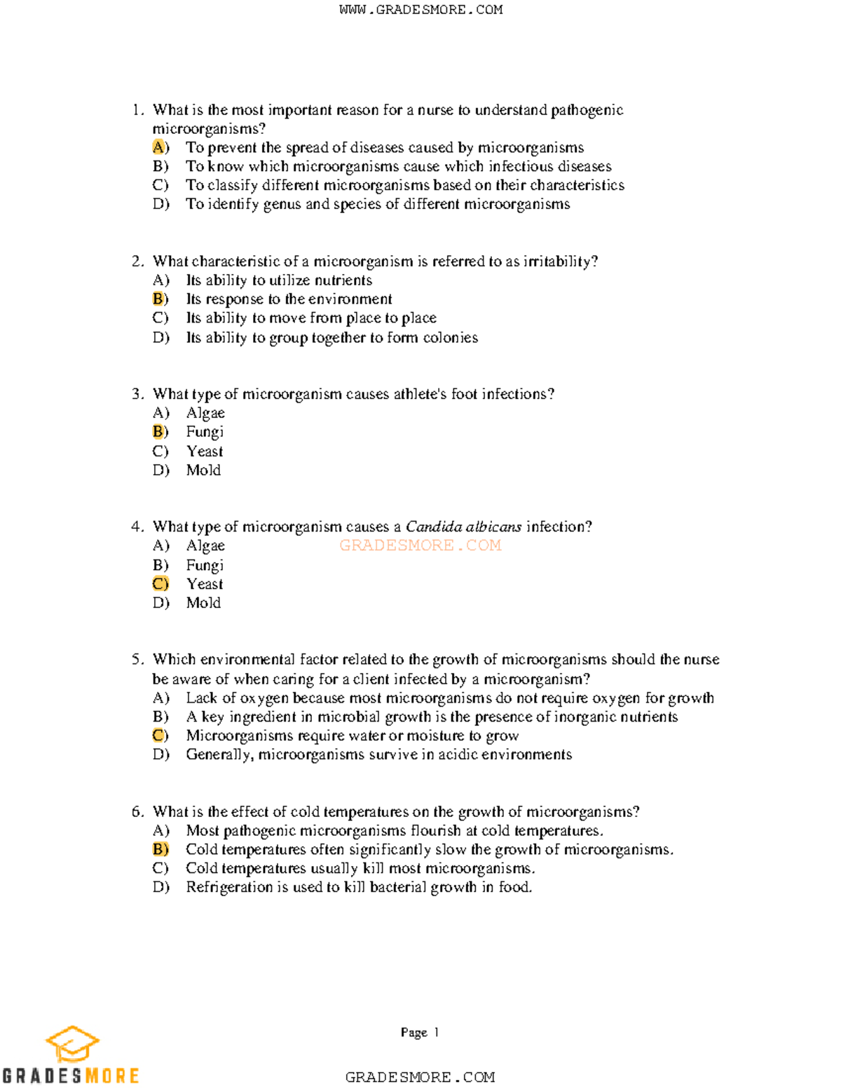 Chapter 40, Introduction to Microbiology - G R A D E S M O R E. C O M ...