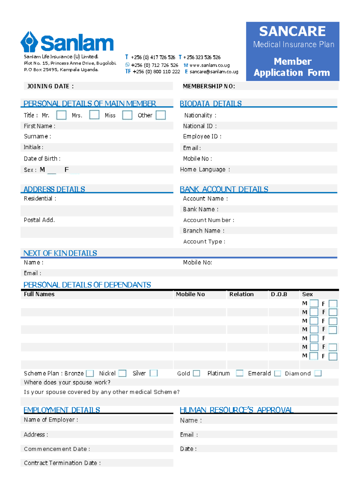 Sanlam - Form for Application - SANCARE Medical Insurance Plan Sanlam ...