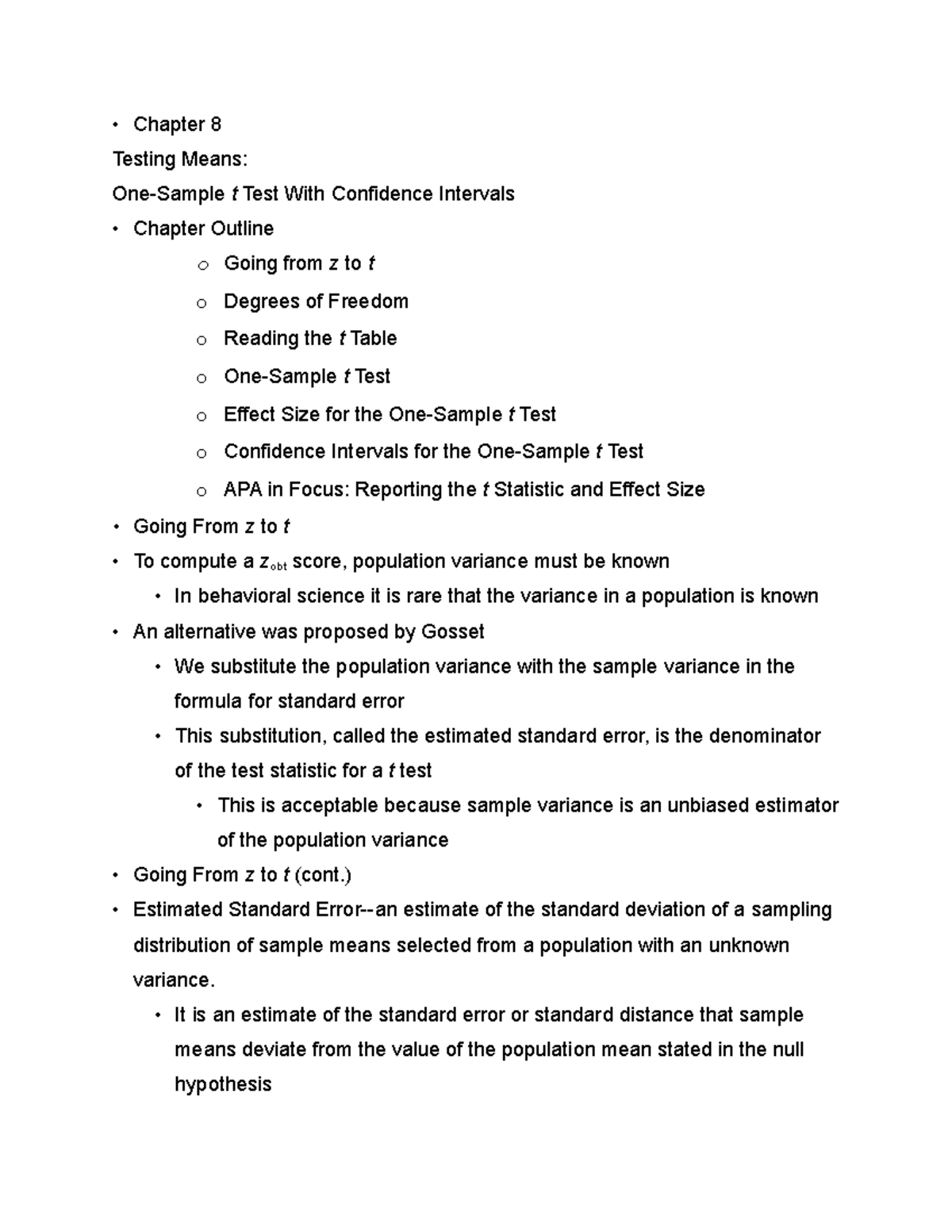 2021 Psyc 3500 Lecture Notes T Statistics 8b Chapter 8 Testing Means One Sample T Test With