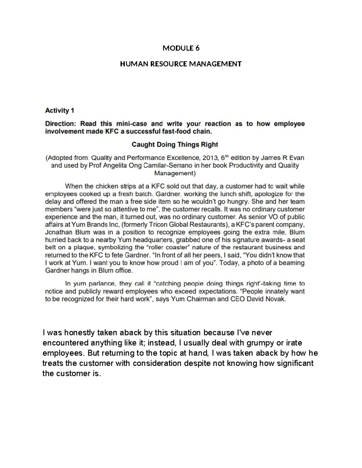 Actvity Module 6 HRM - ACTIVITY THAT IS GIVEN IN HUMAN RESOURCE ...