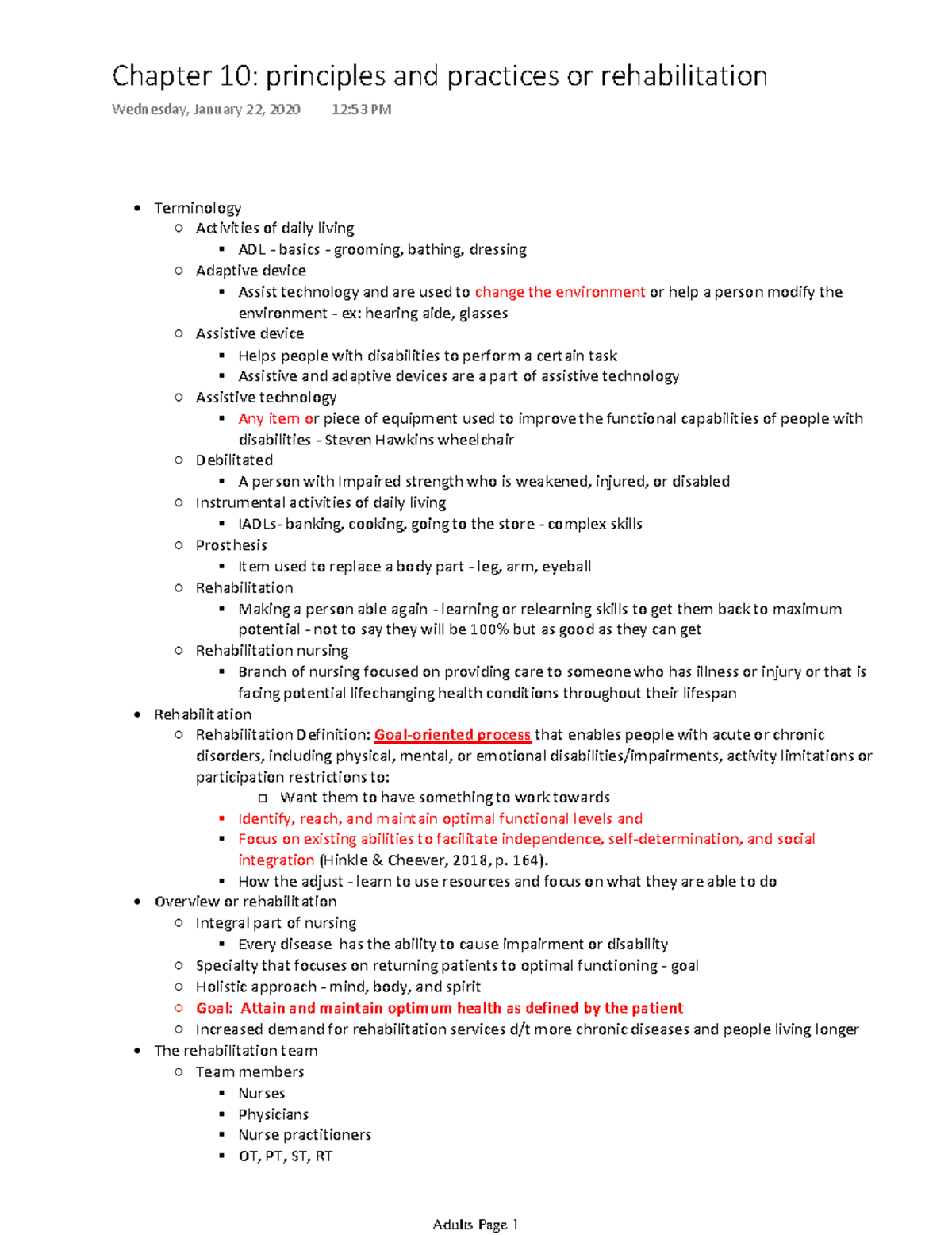Adults Chapter 10 principles and practices or rehabilitation ...