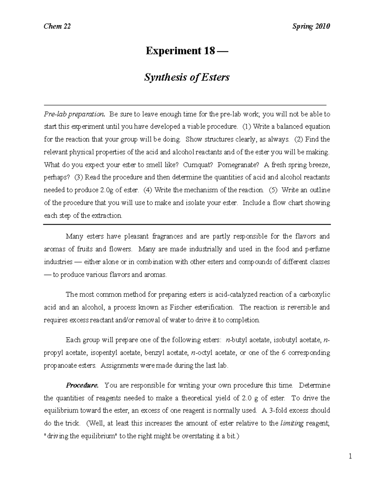 Exp18 - lab report - Chem 22 Spring 2010 1 Experiment 18 — Synthesis of ...