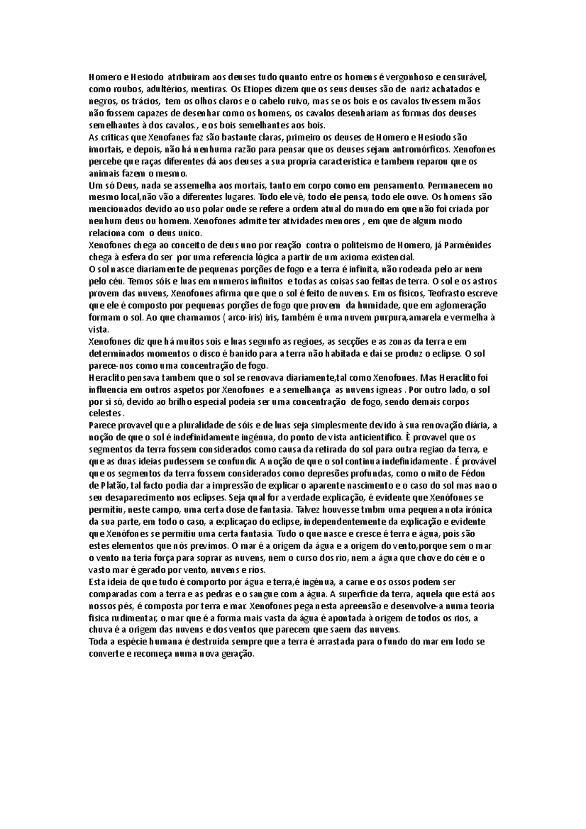 Xenófanes de Colofon - Apontamentos do livro - Homero e Hesiodo ...