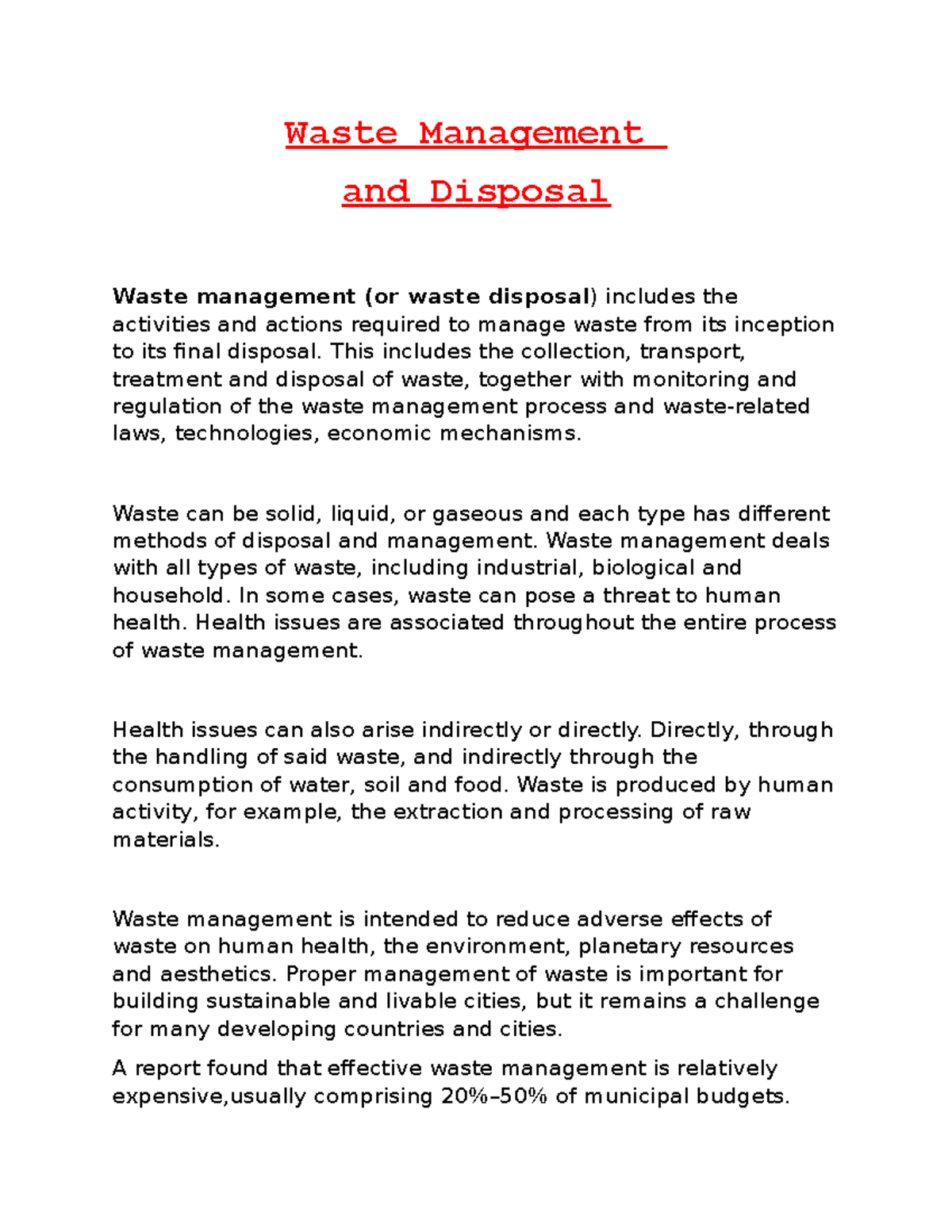 Solid Waste Management AND Disposal - Waste Management and Disposal ...