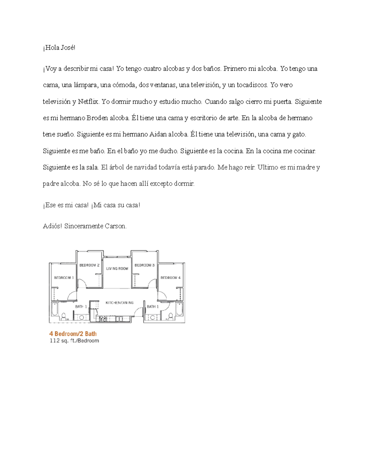 Espanol comp 2 - Assignment for Spanish. Professor Beus - ¡Hola José ...