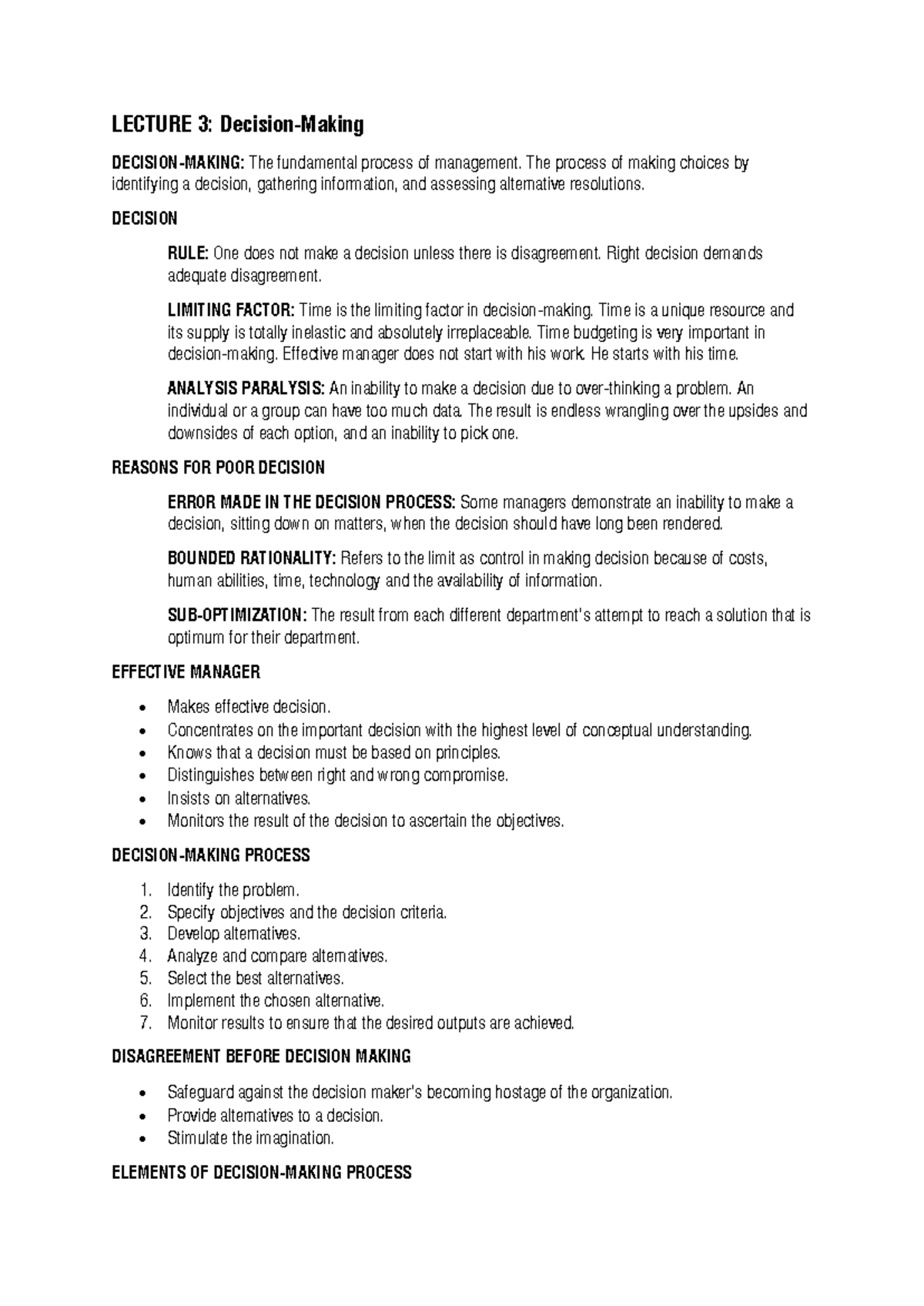 Lecture 3 Decision-Making - LECTURE 3: Decision-Making DECISION-MAKING ...