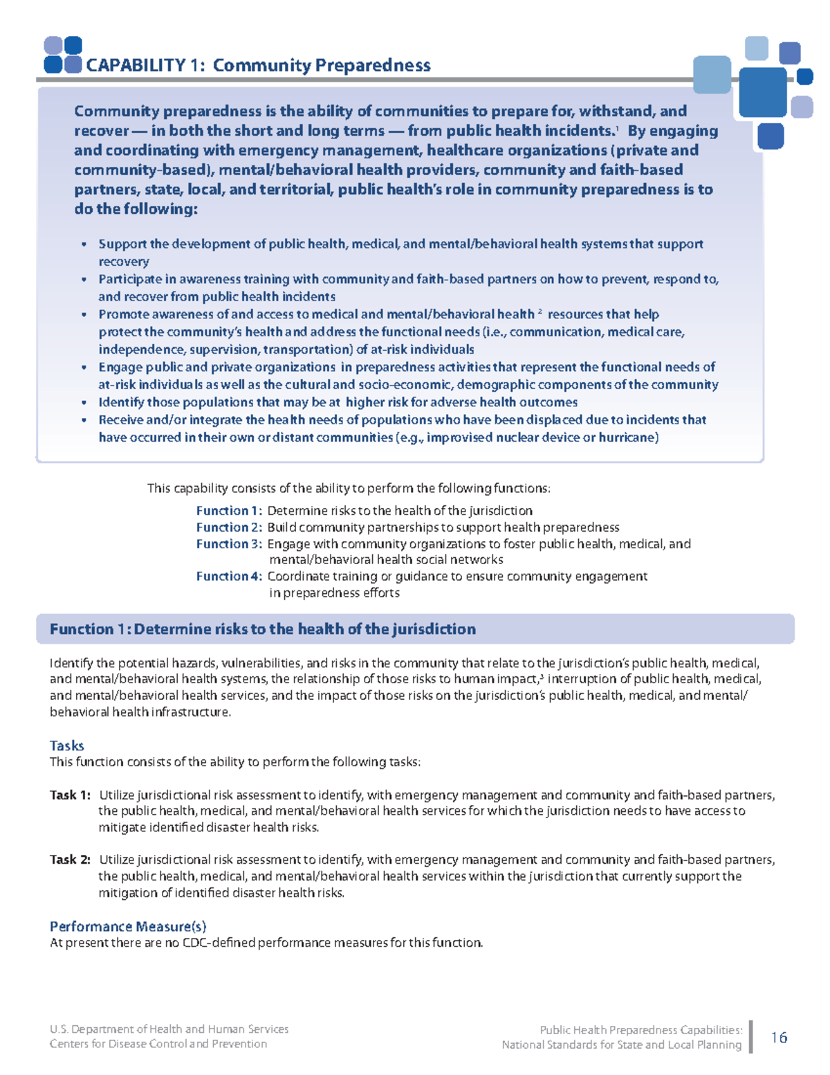 Capability 1 - N/A - Community preparedness is the ability of ...