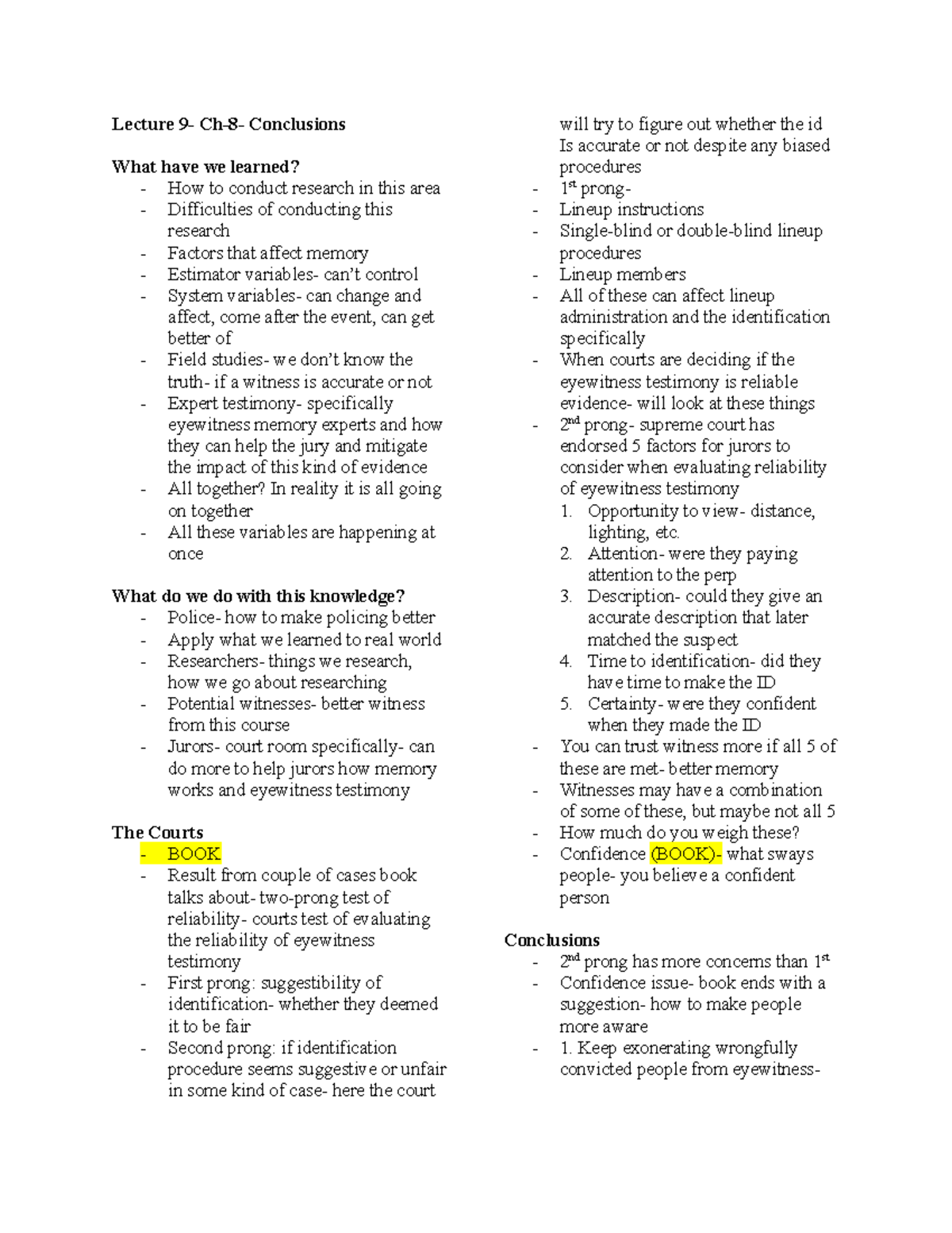Lecture 9- Conclusions - Lecture 9- Ch-8- Conclusions What have we ...