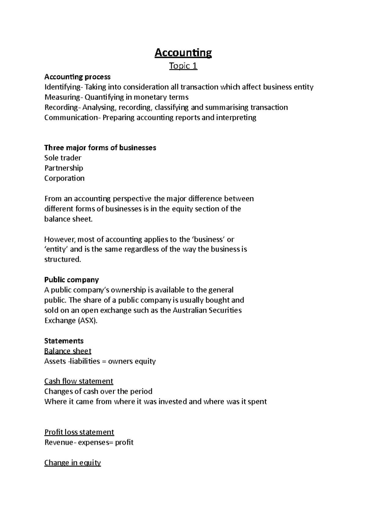 Accounting - lecture notes - Accounting Topic 1 Accounting process ...