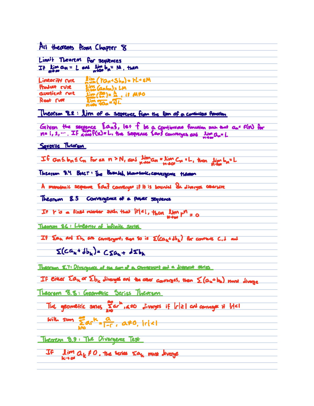 Chapter 8 Theorems All Theorems From Chapter 8 Limit Theorem For