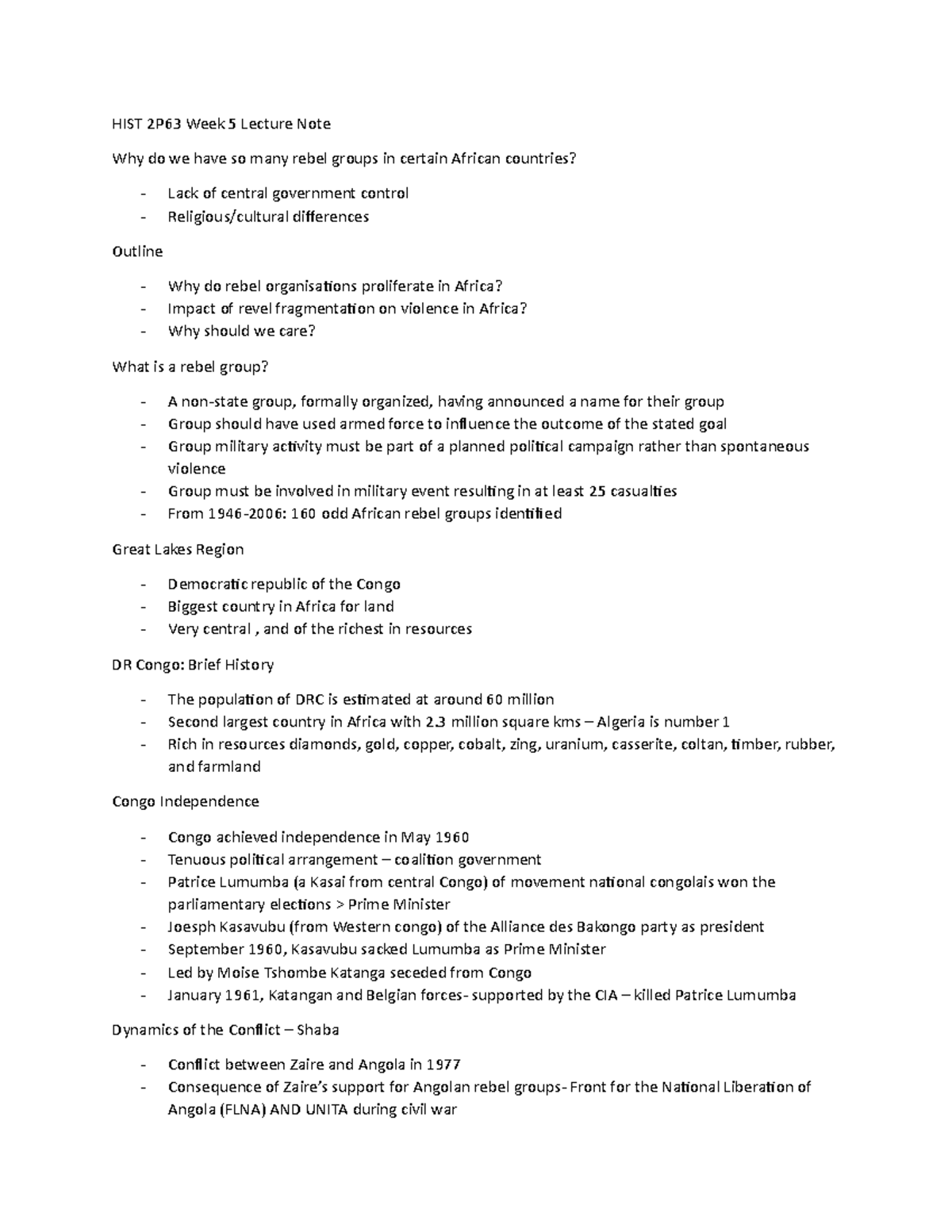 HIST 2P63 Week 5 Lecture Note - Studocu