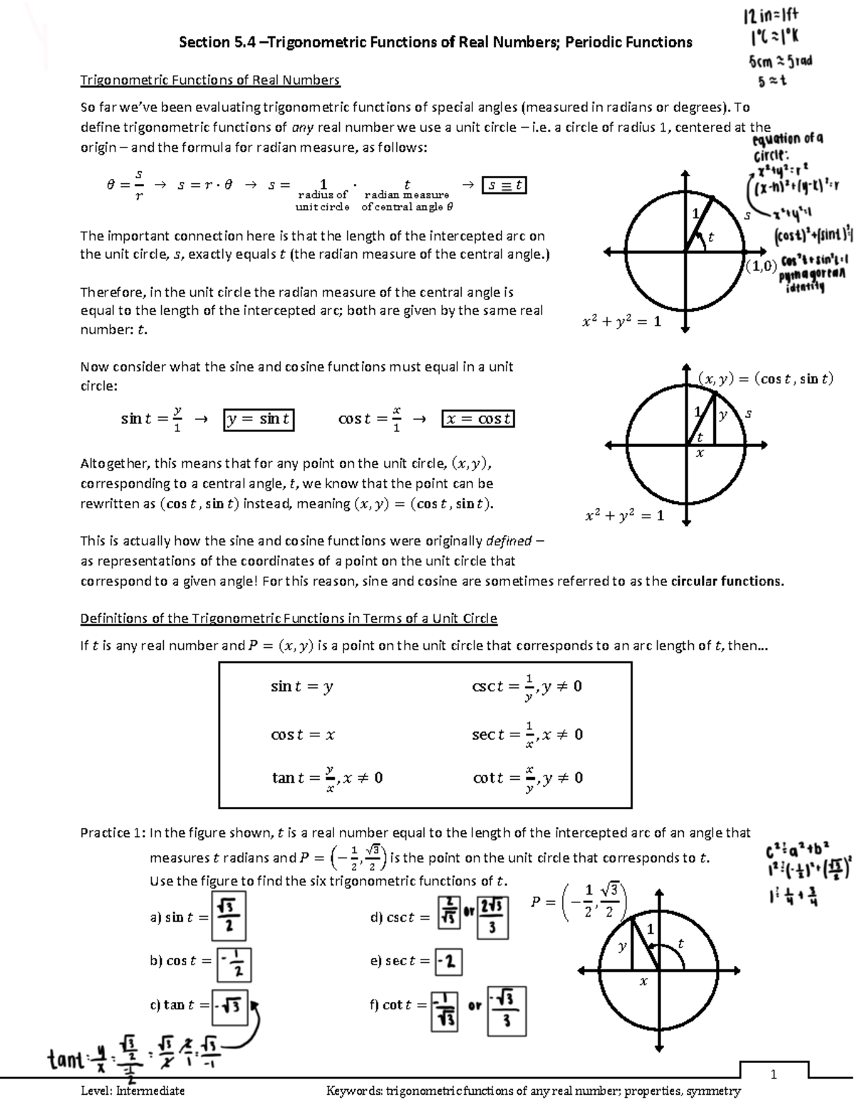 5.4 - Trigonometric Functions of Real Numbers; Periodic Functions ...