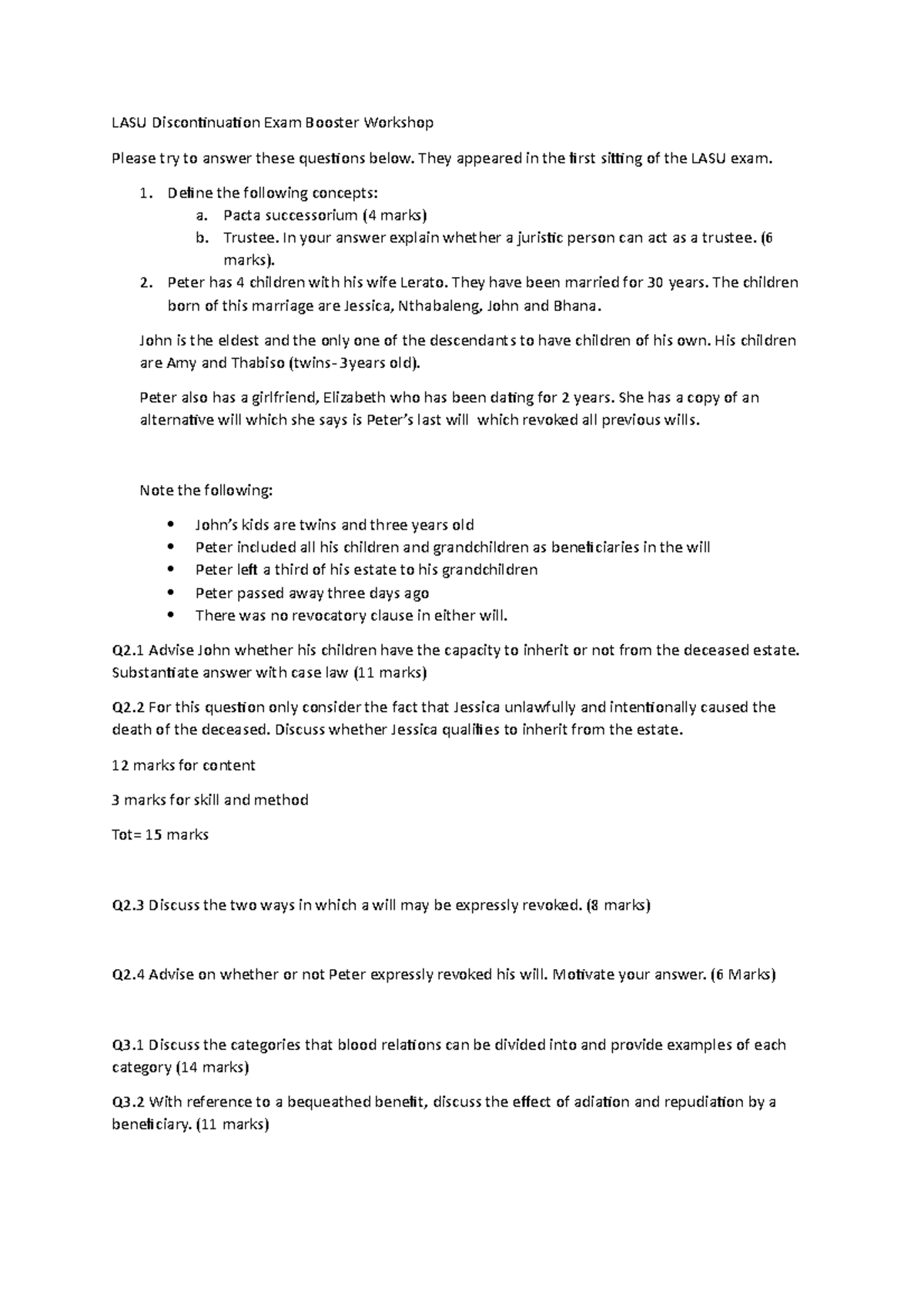 2 - Note for prep - LASU Discontinuation Exam Booster Workshop Please ...