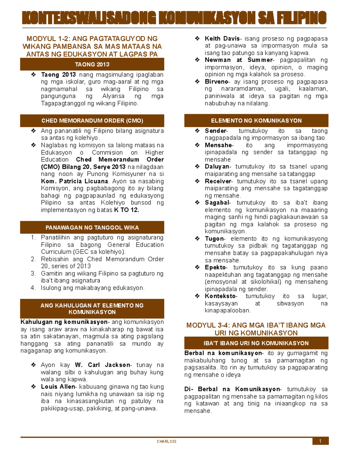 Filipino- Reviewer - MODYUL 1-2: ANG PAGTATAGUYOD NG WIKANG PAMBANSA SA MAS MATAAS NA ANTAS NG ...