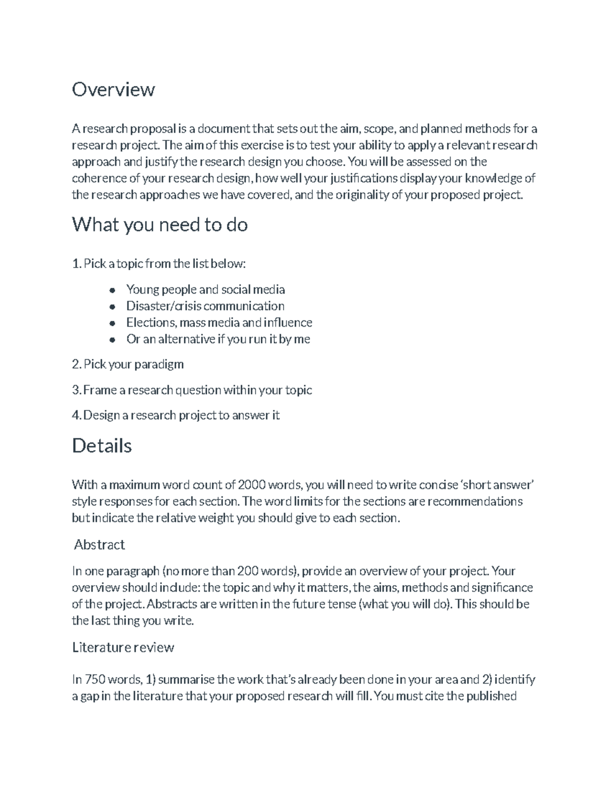 COMS201 Research Proposal - Overview A research proposal is a document ...