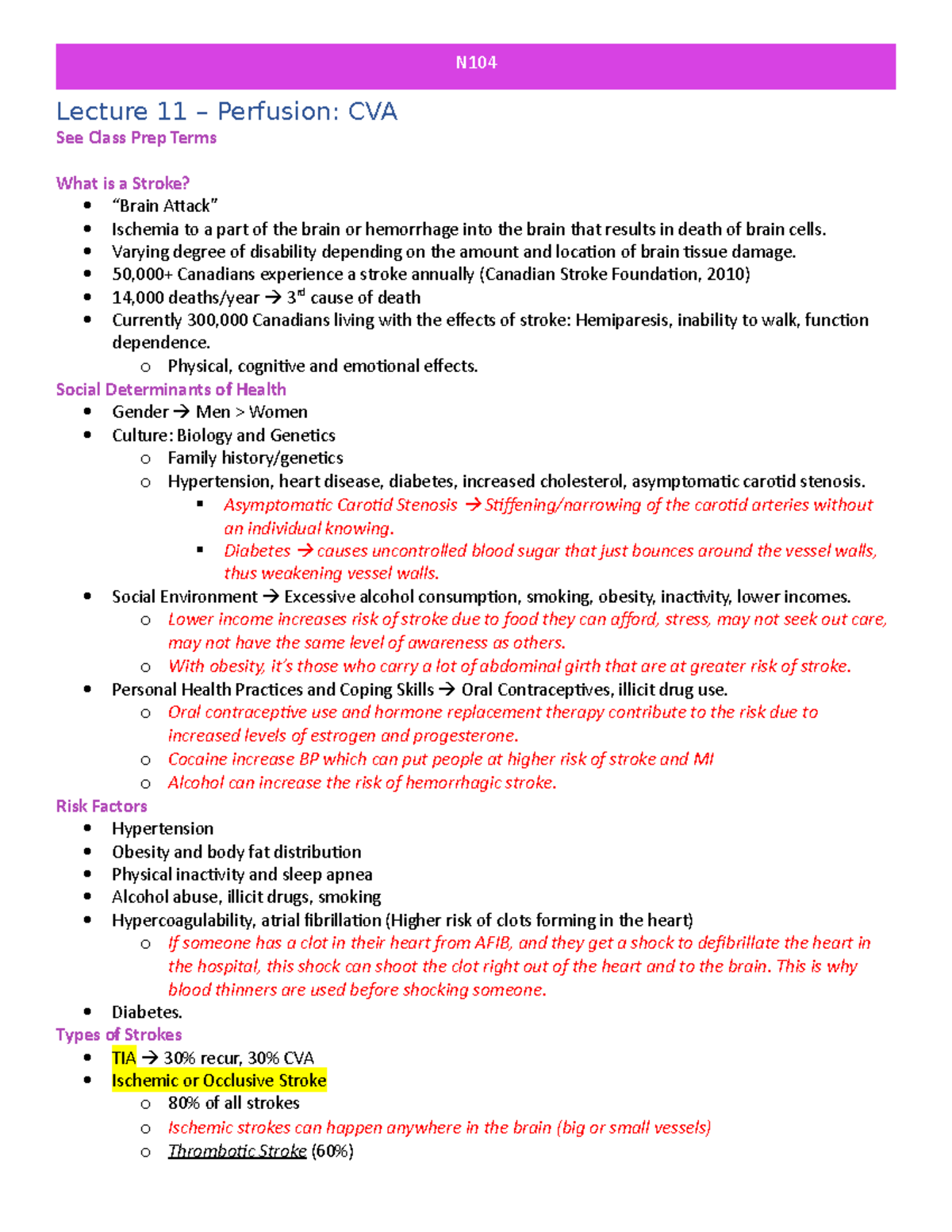 L11- Perfusion- CVA - Lecture notes 11 - N104 Lecture 11 – Perfusion ...