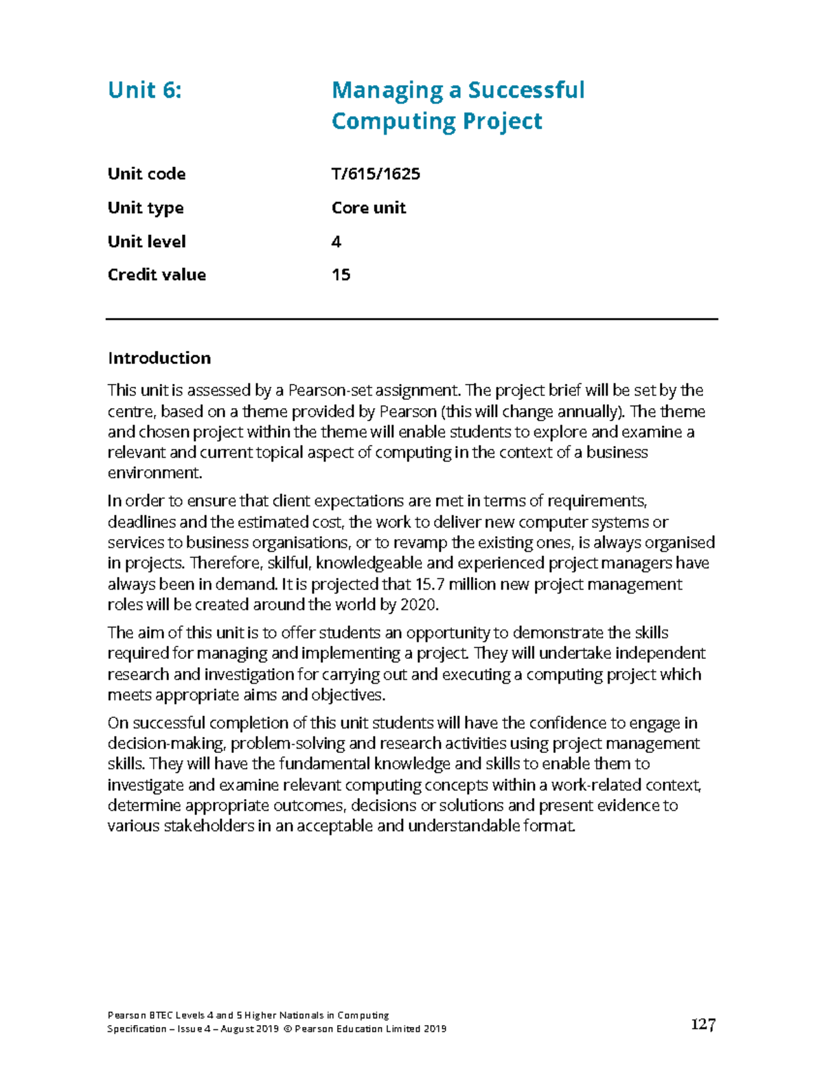 06 -managment of project - Pearson BTEC Levels 4 and 5 Higher Nationals ...