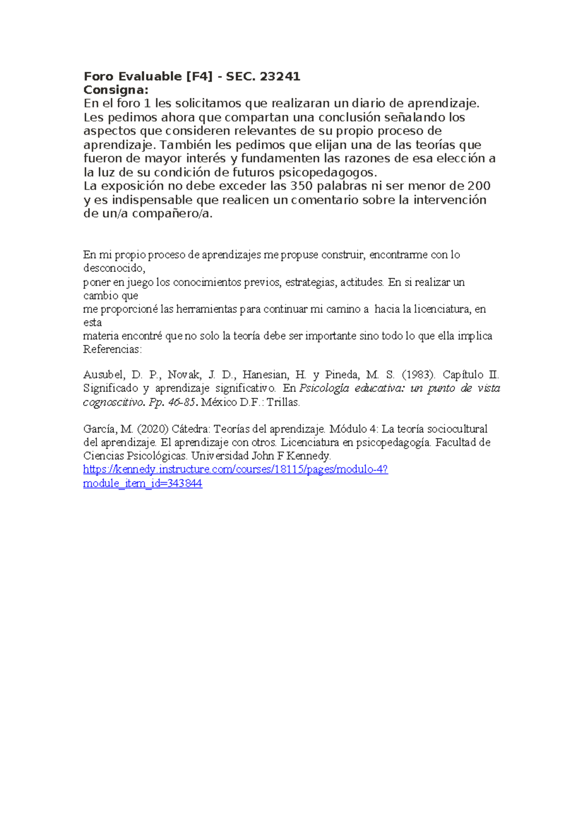 Foro Evaluable 4 teorias del aprendizaje. referenciasdocx - Foro Evaluable [F4] - SEC. 23241 ...