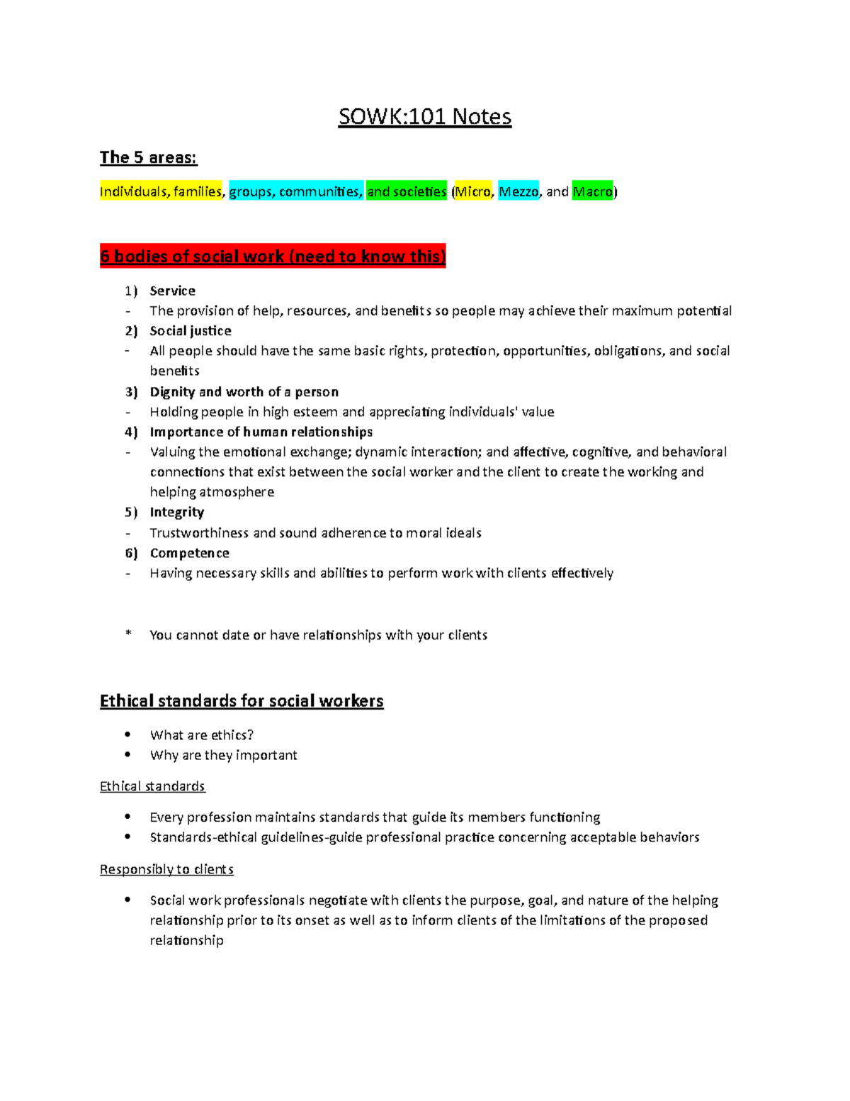 SOWK-101 Notes - professor Alexander Choquecahua - SOWK:101 Notes The 5 ...