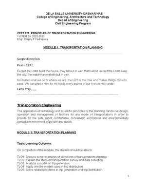 Transportation Module 1 - 6 Tutorial Questions - HOMEWORK: Solve the ...