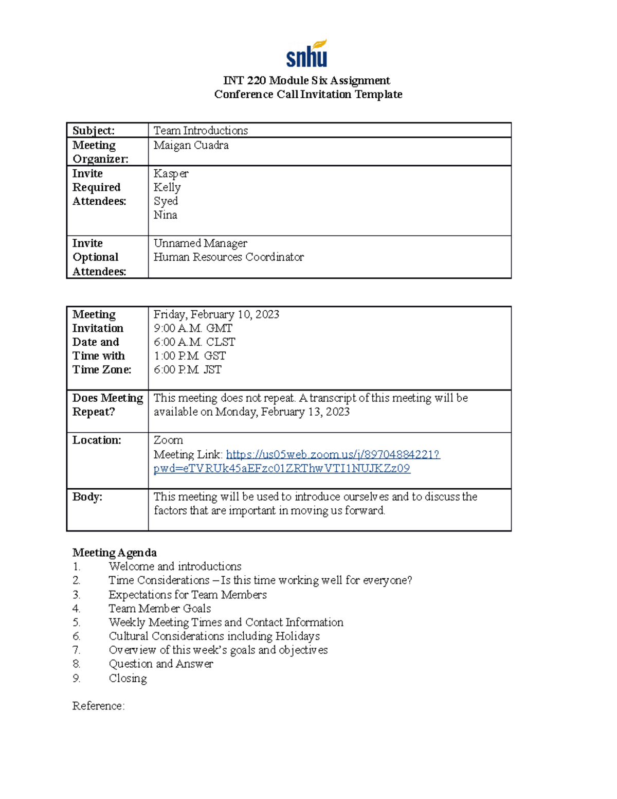 INT 220 Conference Call Invitation Template - INT 220 Module Six ...