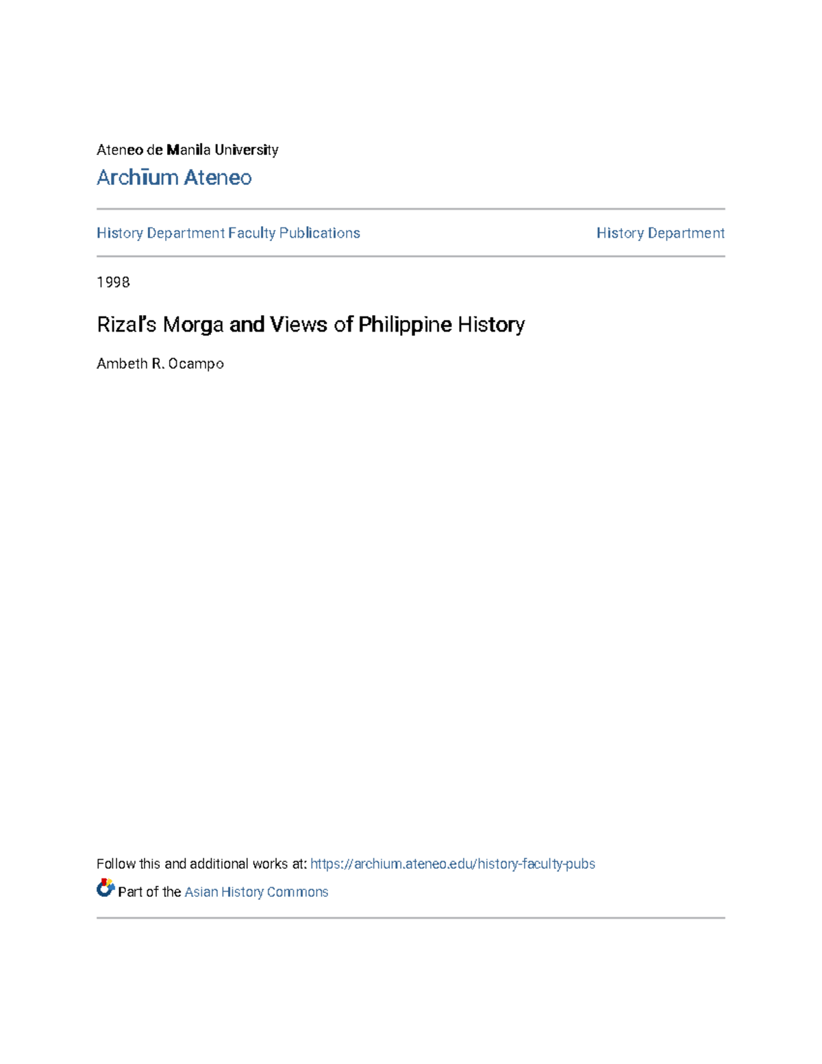 Rizal s Morga and Views of Philippine History - Ateneo de Manila ...
