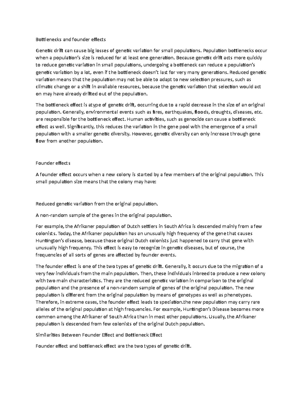 Bottleneck and foundee effect - Bottlenecks and founder effects Genetic ...