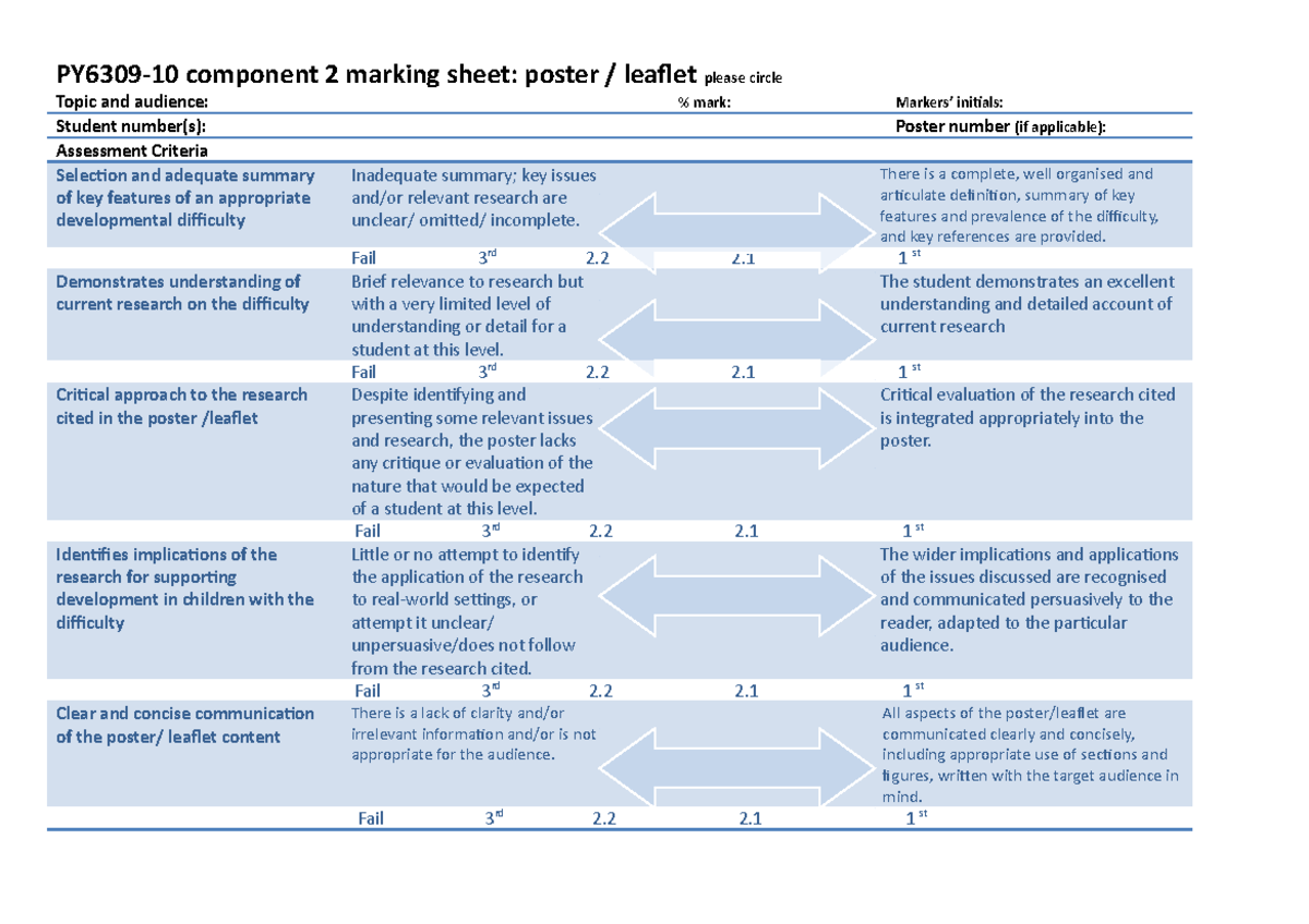 Component 2 Marking criteria - PY6309-10 component 2 marking sheet ...